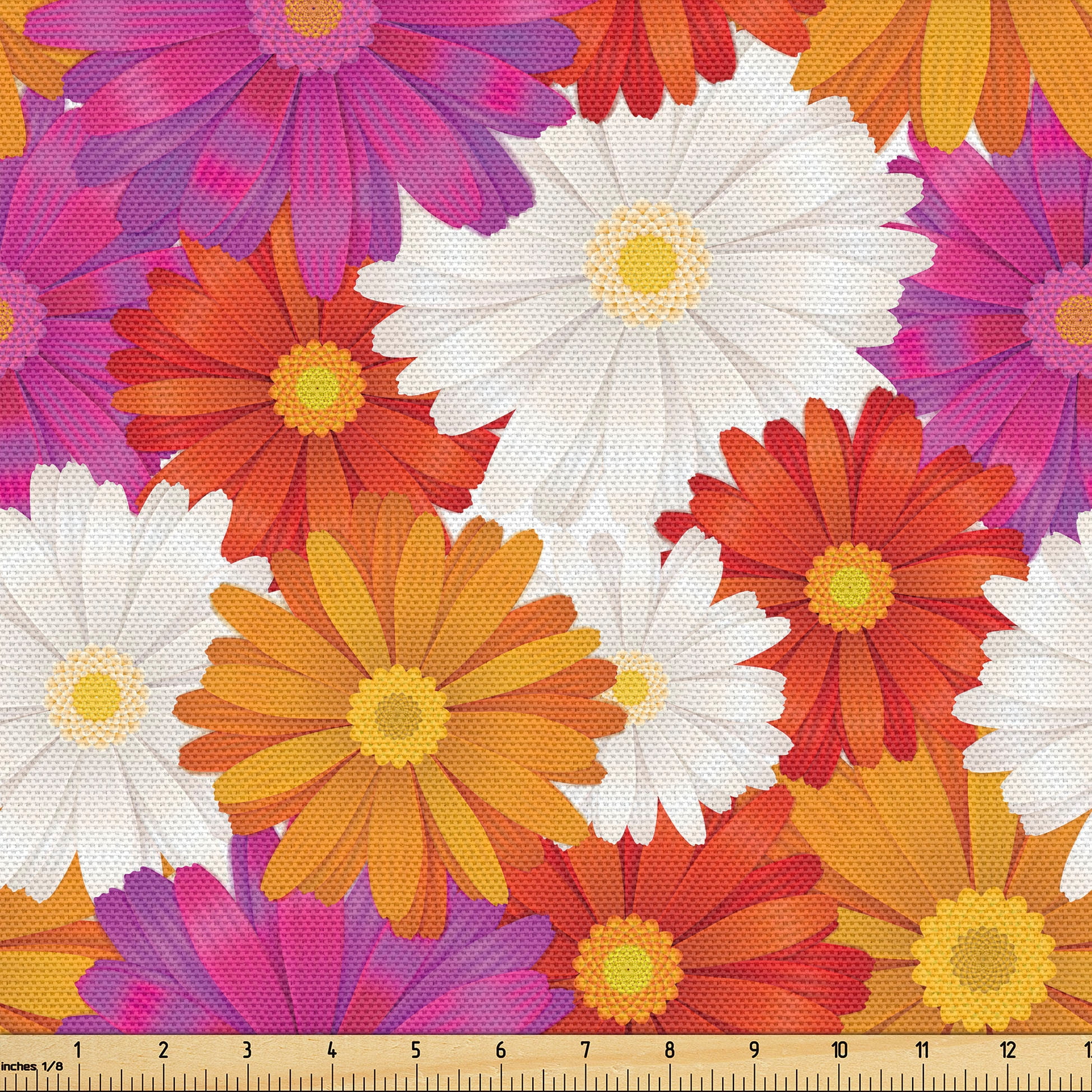 Ambesonne Flower Fabric by the Yard Upholstery, Gerbera Petals Summer ...