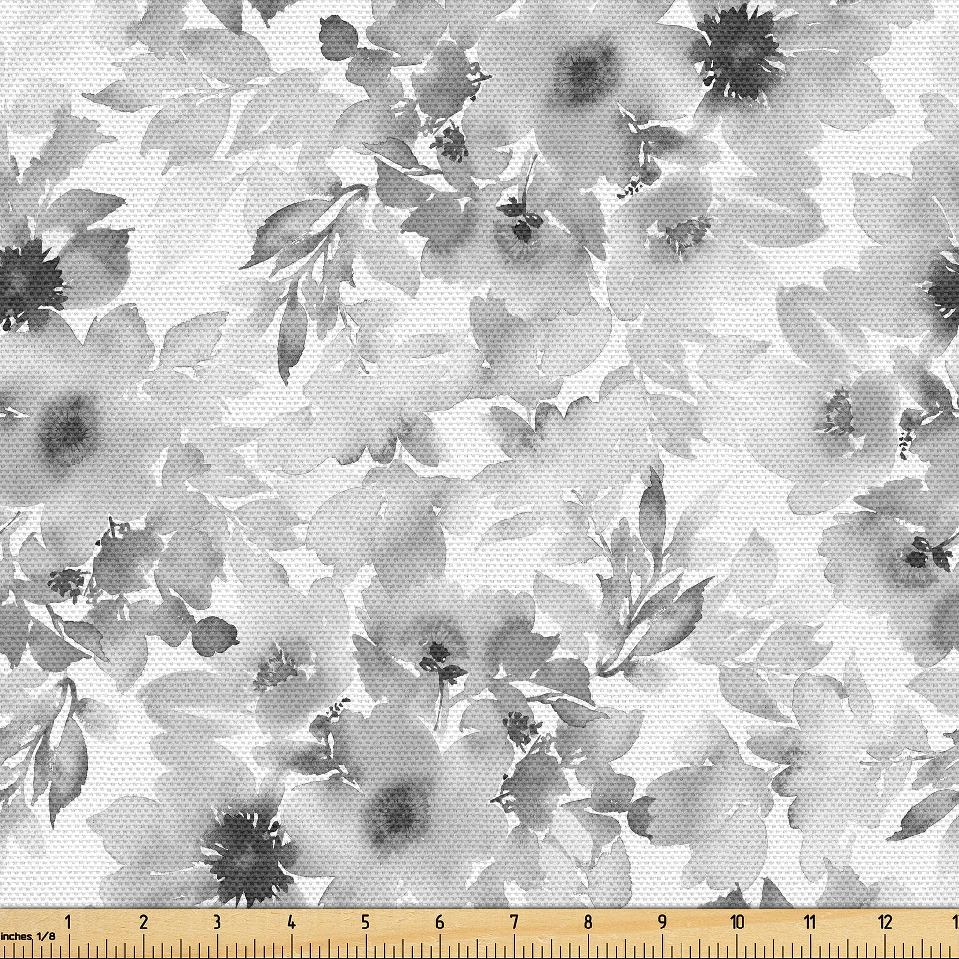 Ambesonne Flower Fabric by the Yard Upholstery, Grayscale Spring Blooms ...