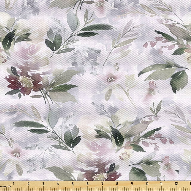 Ambesonne Flower Fabric by the Yard, Pastel Tone Floral Leaf Art, 10 ...
