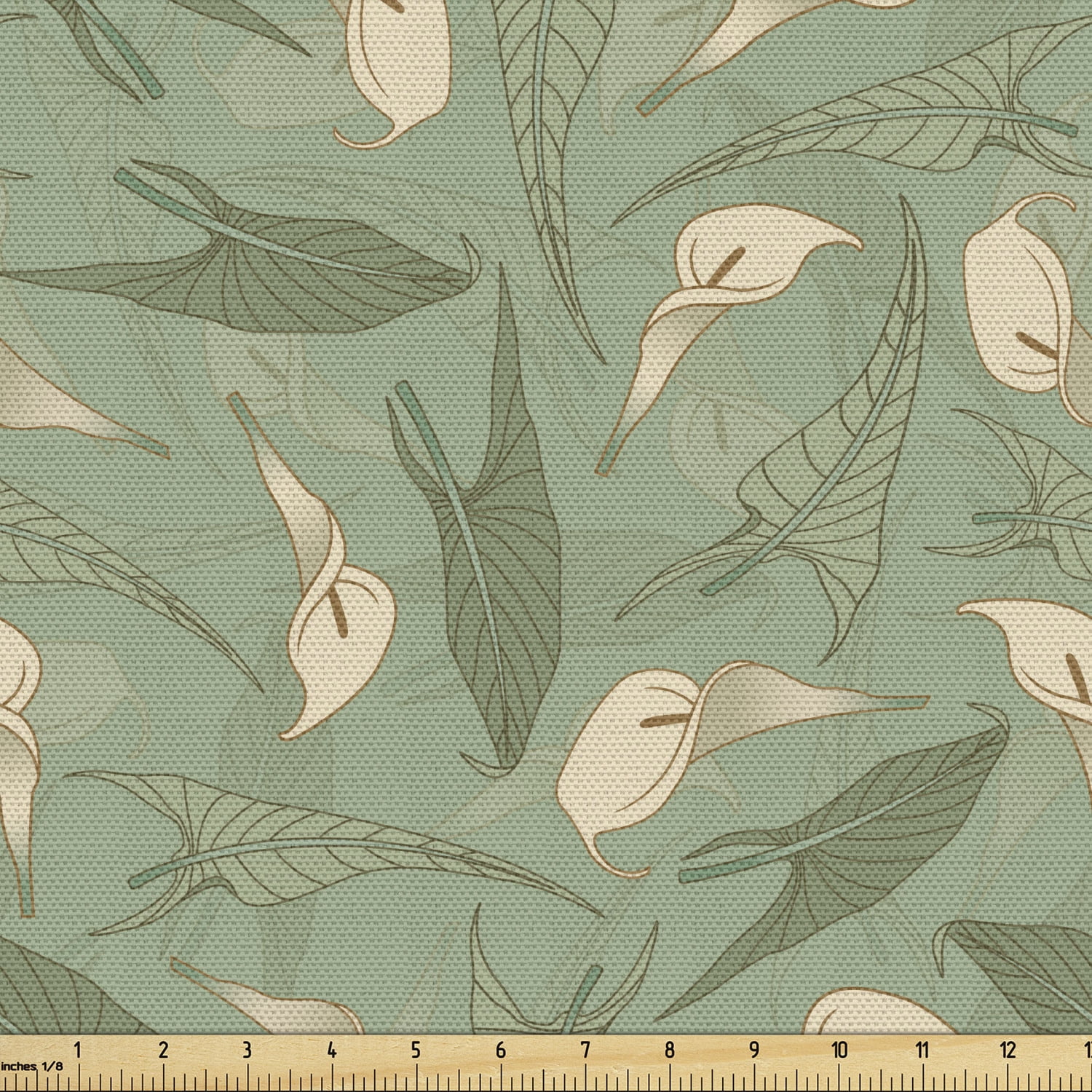 Ambesonne Flower Fabric by the Yard Upholstery, Calla Flowers Green ...
