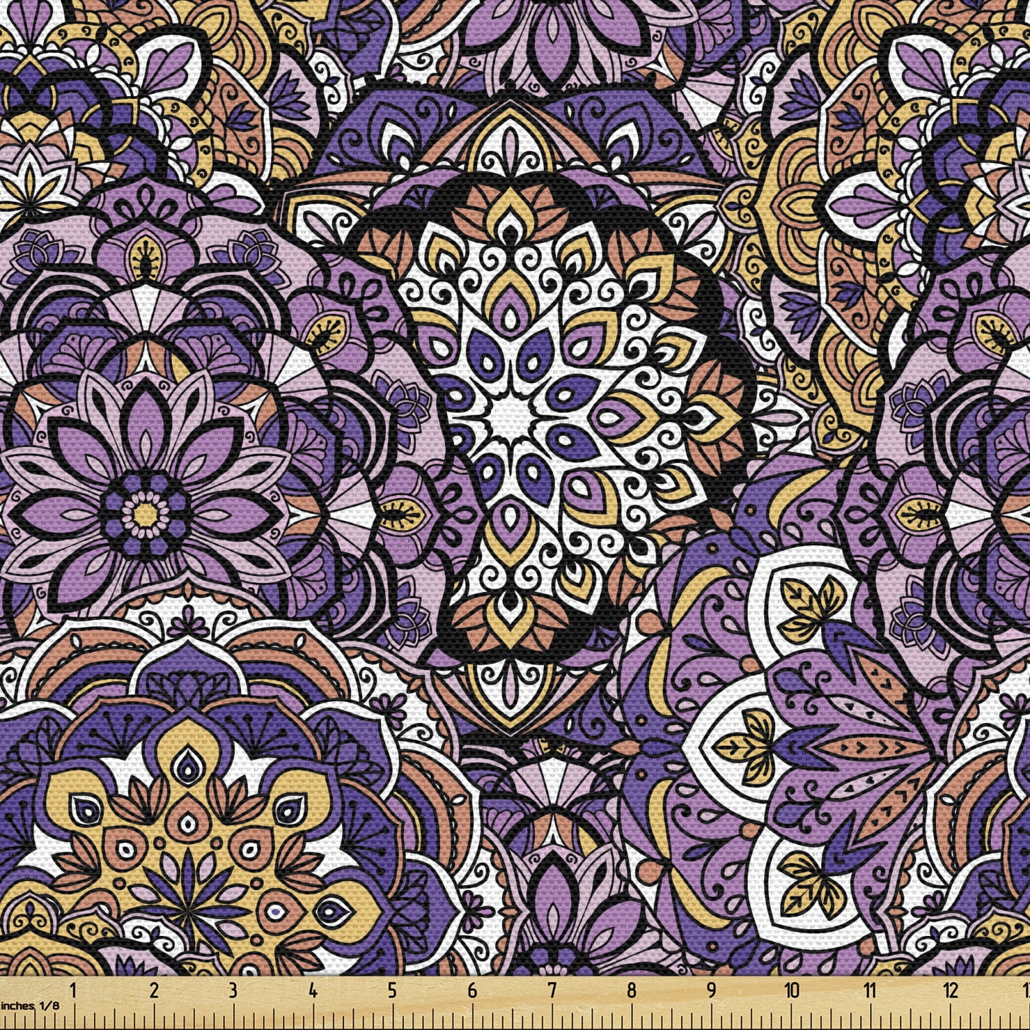 Ambesonne Flower Fabric by the Yard Upholstery, Retrospective Mandala ...