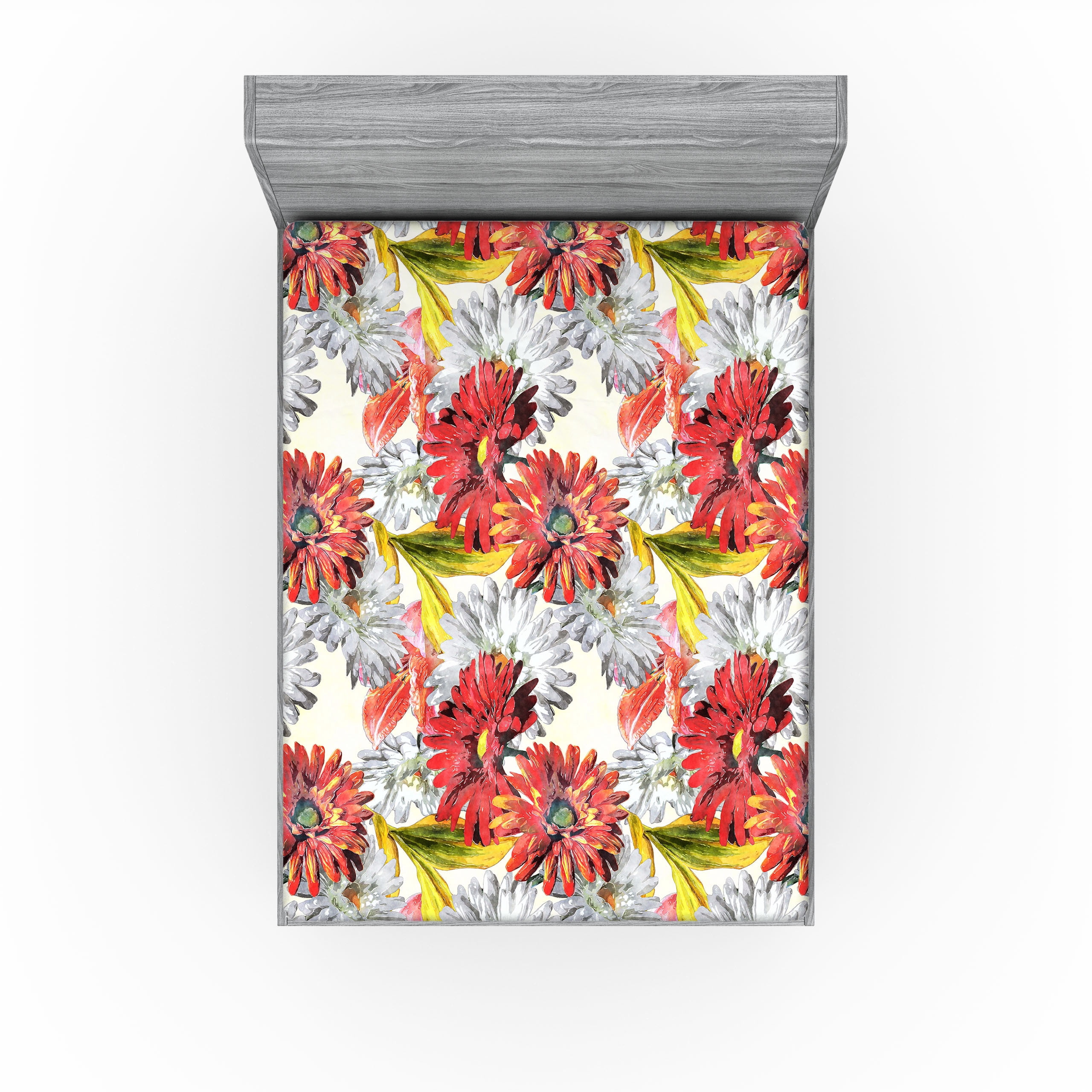 Ambesonne Flower Fitted Sheet, Floral Art Ornament Gerbera, Full Size ...