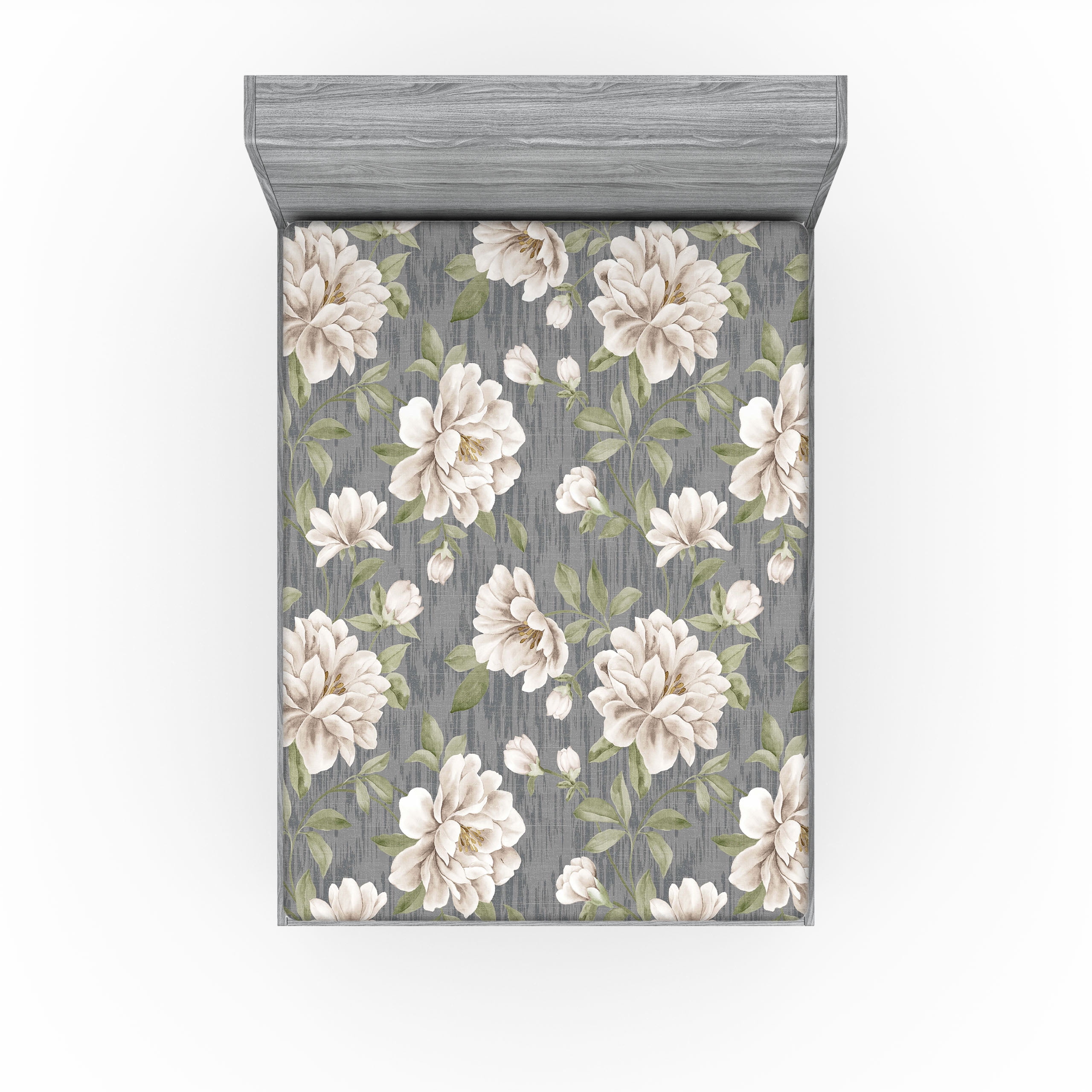 Ambesonne Flower Fitted Sheet, Grunge Spring Flower Leaves, Queen Size ...