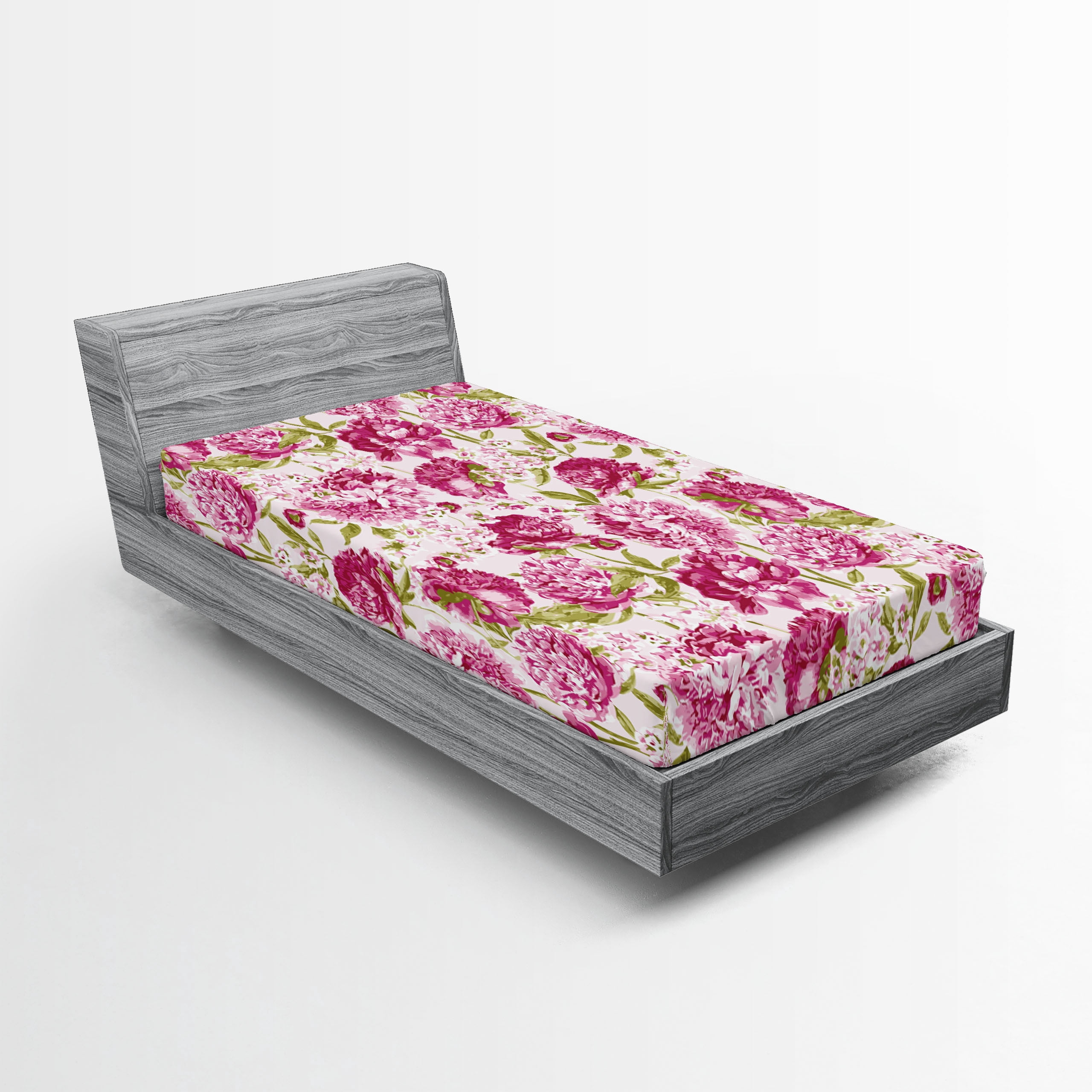 Ambesonne Flower Fitted Sheet, Peonies and Leaf Floral, Twin Size, Pink ...