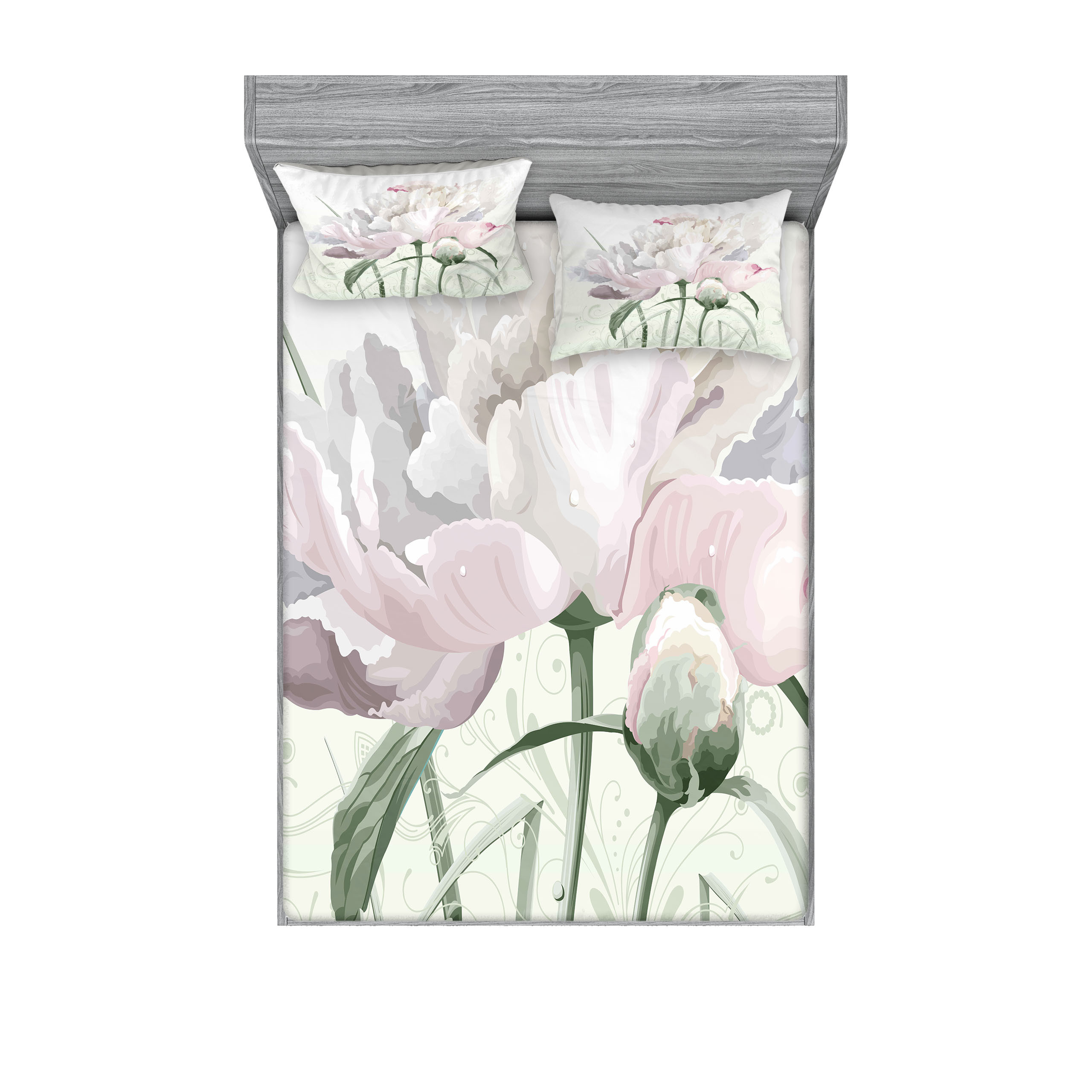 Ambesonne Flower Fitted Sheet & Pillow Sham Set, Pink Rose Tulip Abstract, Full, White - Walmart.com