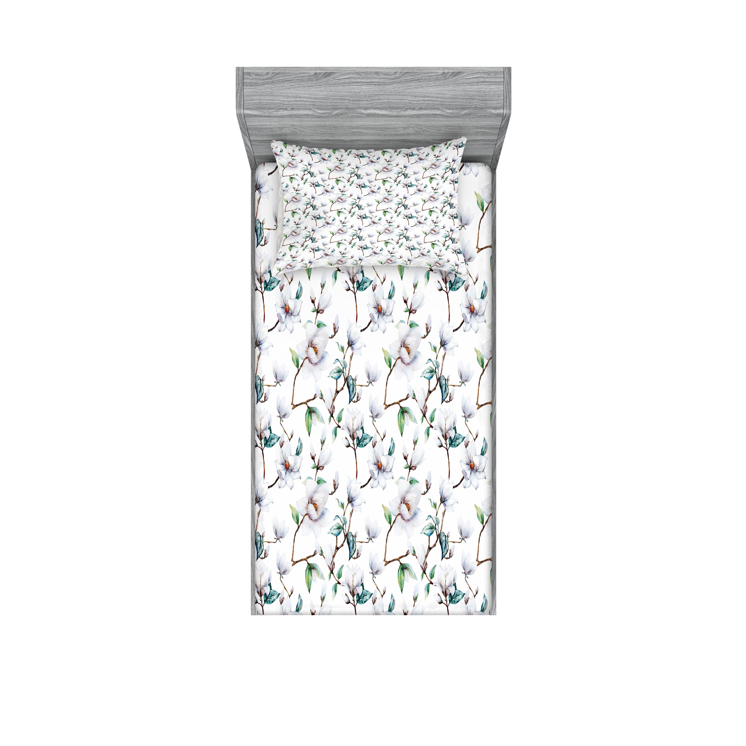 Ambesonne Flower Fitted Sheet & Pillow Sham Set, Royal Mallows in ...