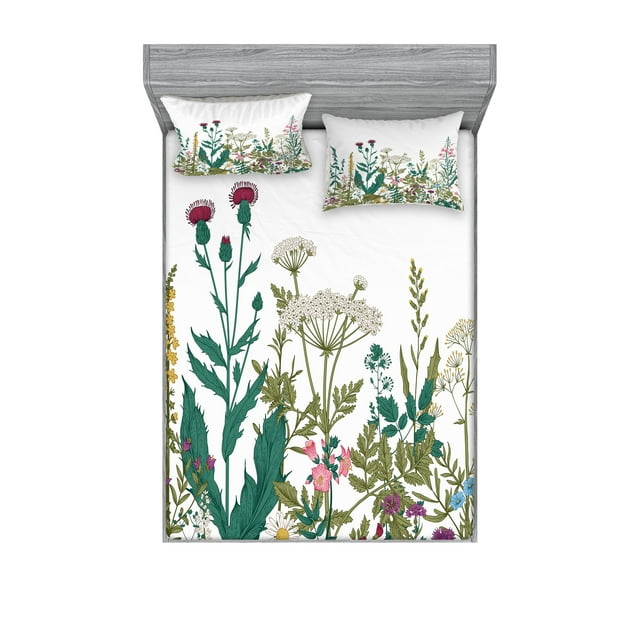 Ambesonne Flower Fitted Sheet & Pillow Sham Set, Spring Garden ...