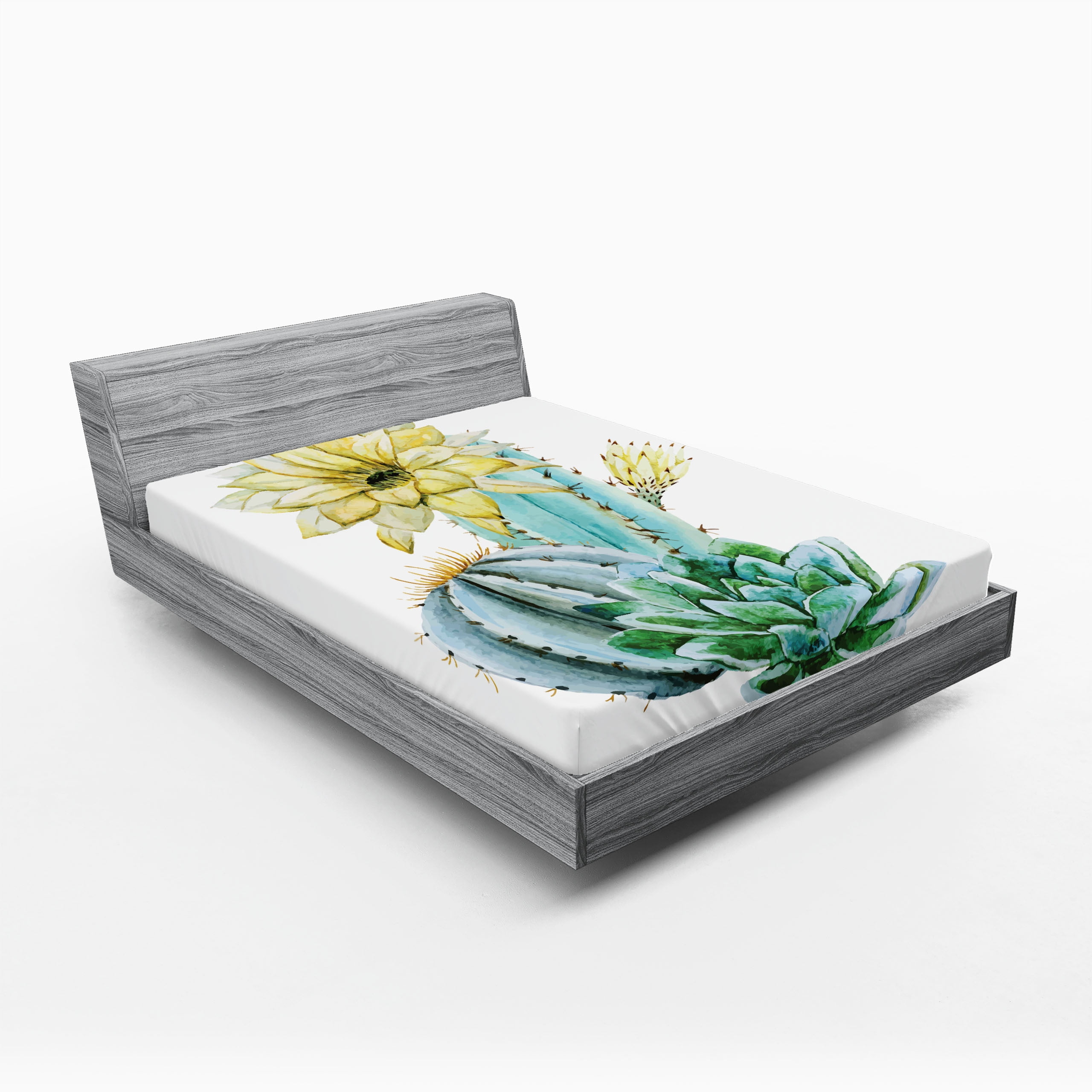 Ambesonne Flower Fitted Sheet, Plant Spikes Cactus, Queen Size, Blue ...