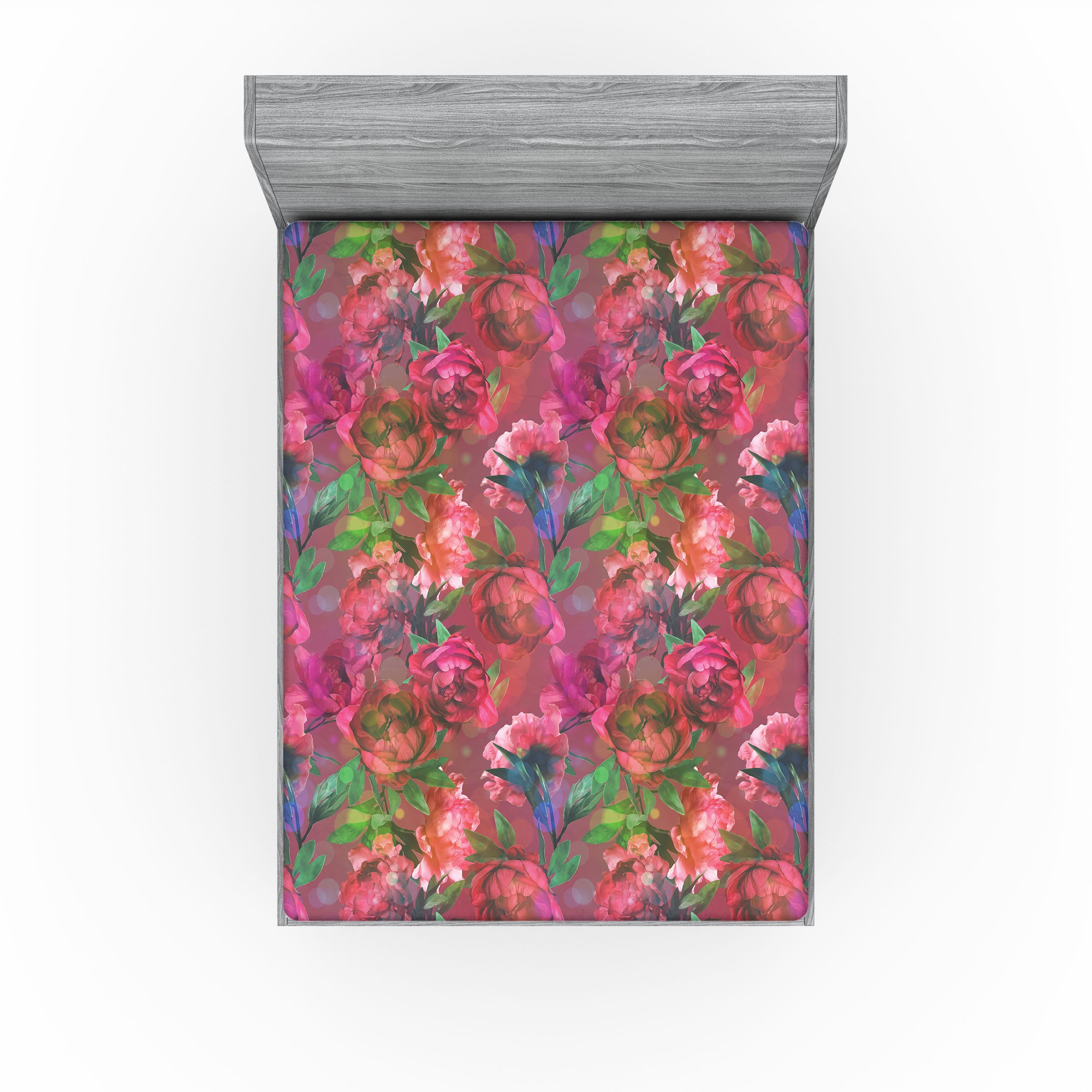 Ambesonne Flower Fitted Sheet, Romance Flowers Retro Effect, Full Size ...