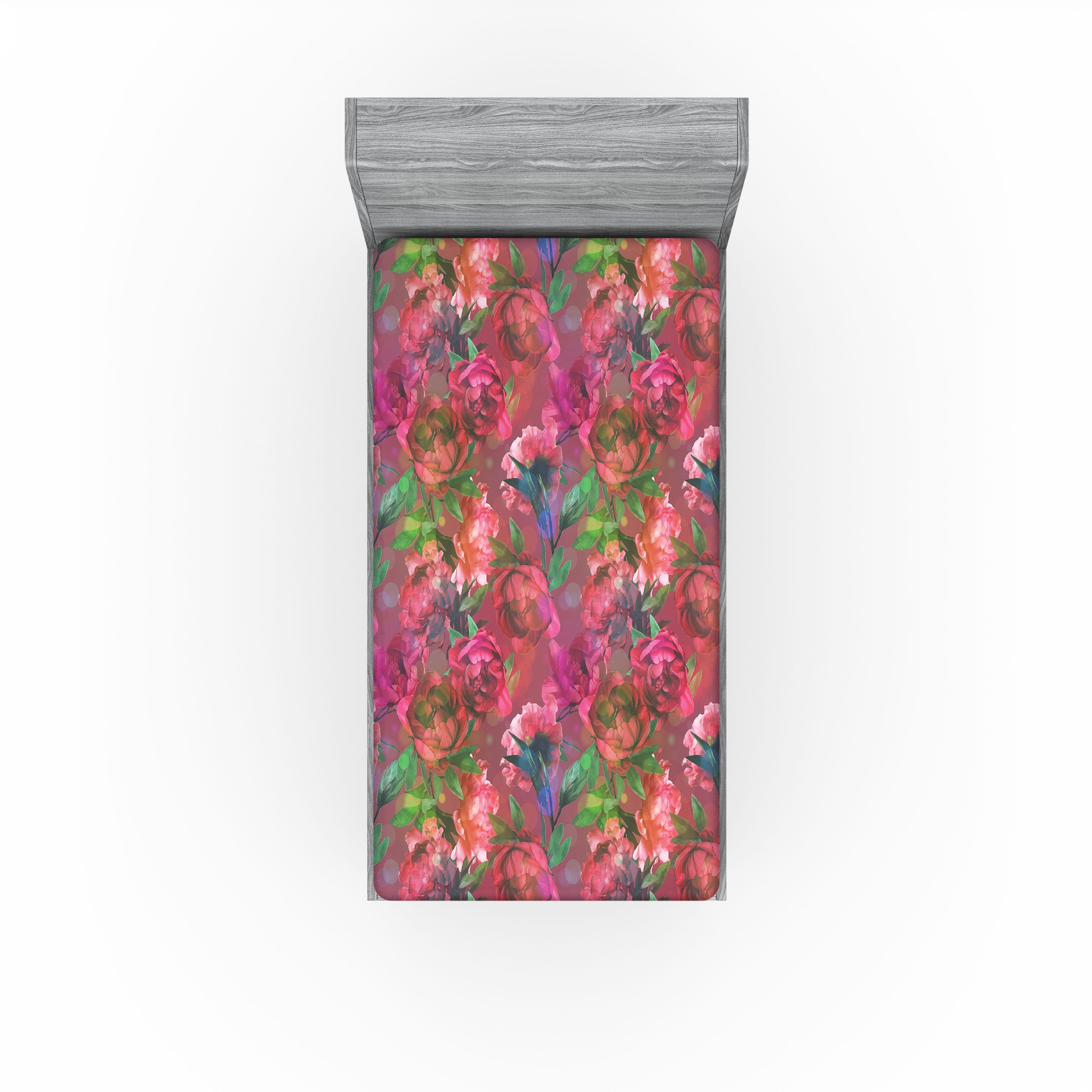 Ambesonne Flower Fitted Sheet, Romance Flowers Retro Effect, Twin Size ...