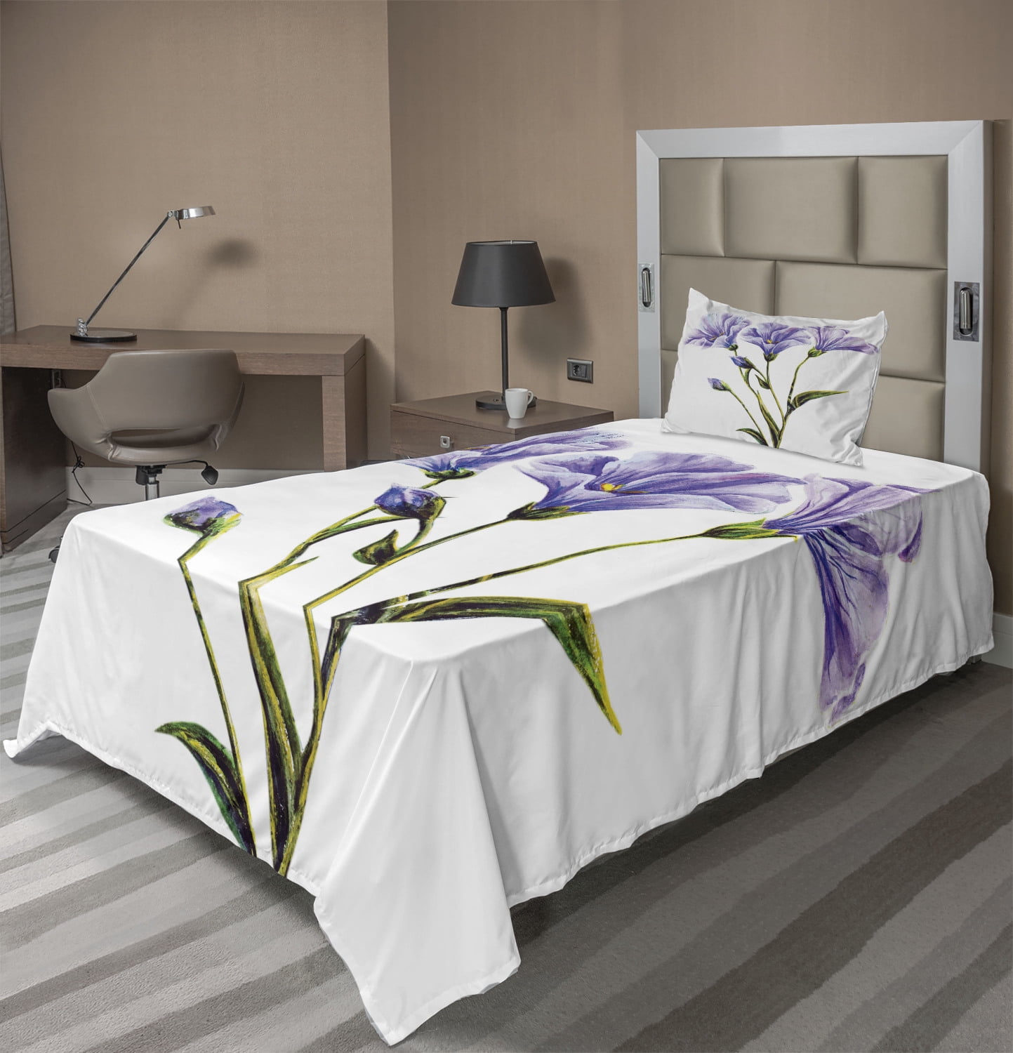 Ambesonne Flower Fitted & Top Sheet Set with Sham, Romantic Summer ...