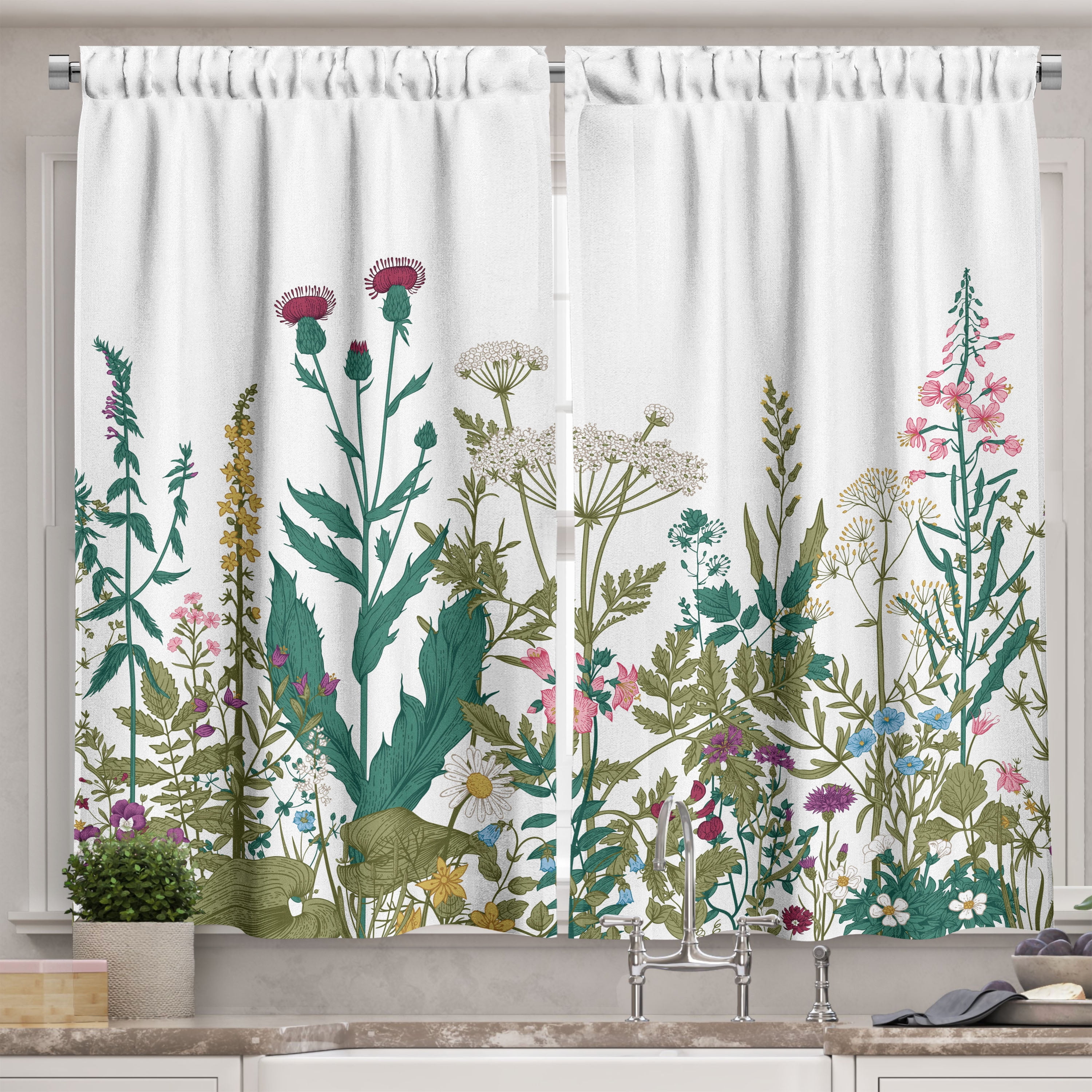 Ambesonne Flower Kitchen Curtains, Spring Garden Hydrangeas, 55"x39 ...