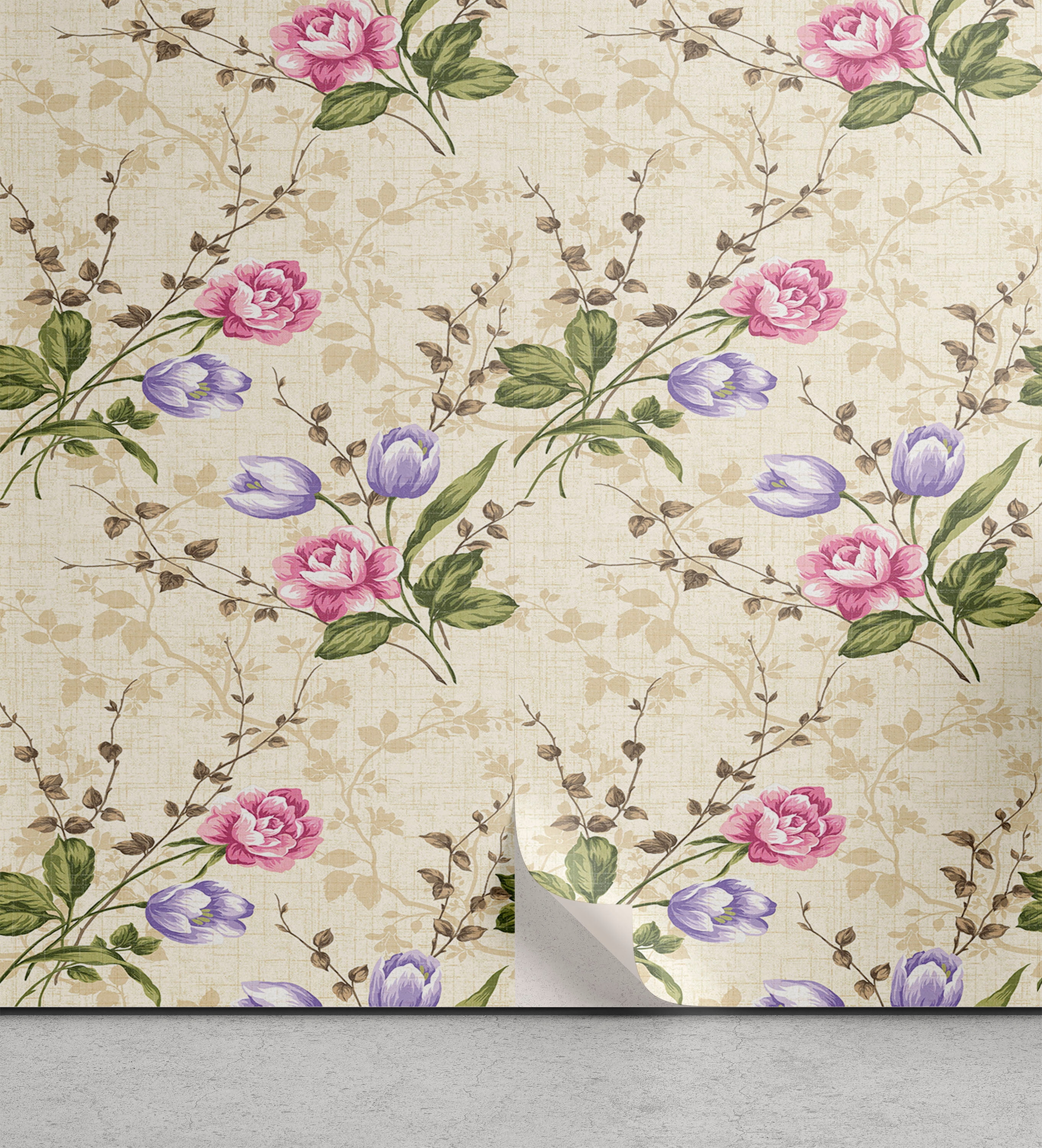 Ambesonne Flower Peel & Stick Wallpaper for Home, Garden Vintage Floral ...