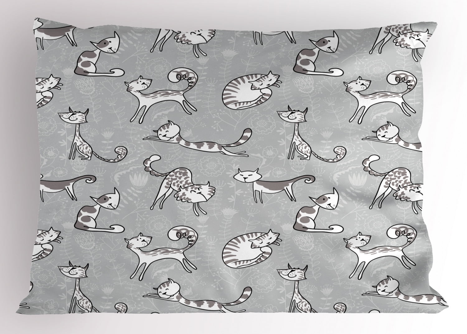Ambesonne Flower Pillow Sham, Cat Kitten Cartoon, 26" X 20", White ...