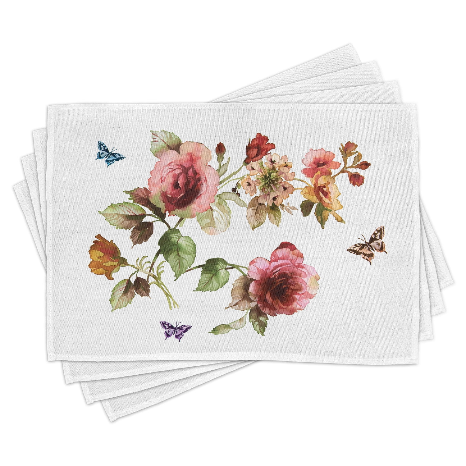 Ambesonne Flower Place Mats Set of 4, Shabby Plant Roses Buds, Standard ...