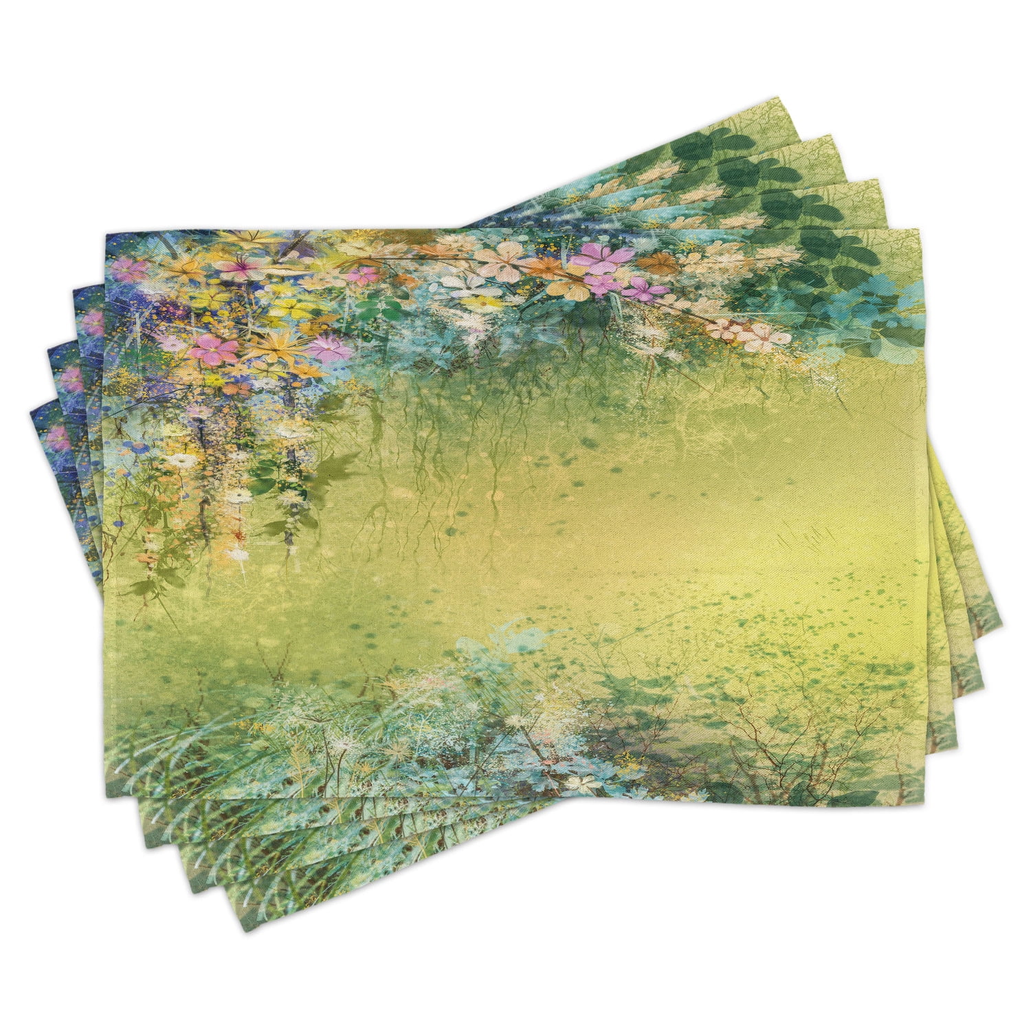 Ambesonne Flower Place Mats Set of 4, Spring Foliage Vintage, Standard ...
