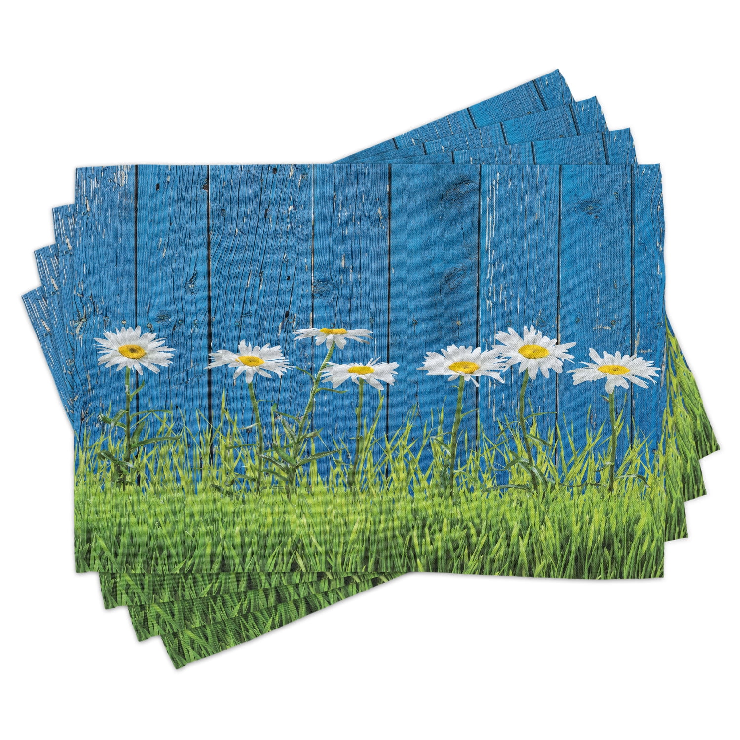 Ambesonne Flower Place Mats Set of 4, Spring Grass and Daisy, Standard ...