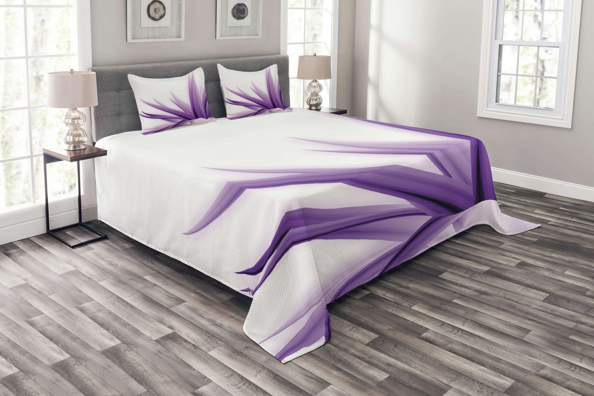 Ambesonne Flower Quilted Bedspread Set 3 Pcs, Purple Ombre Lotus Art ...