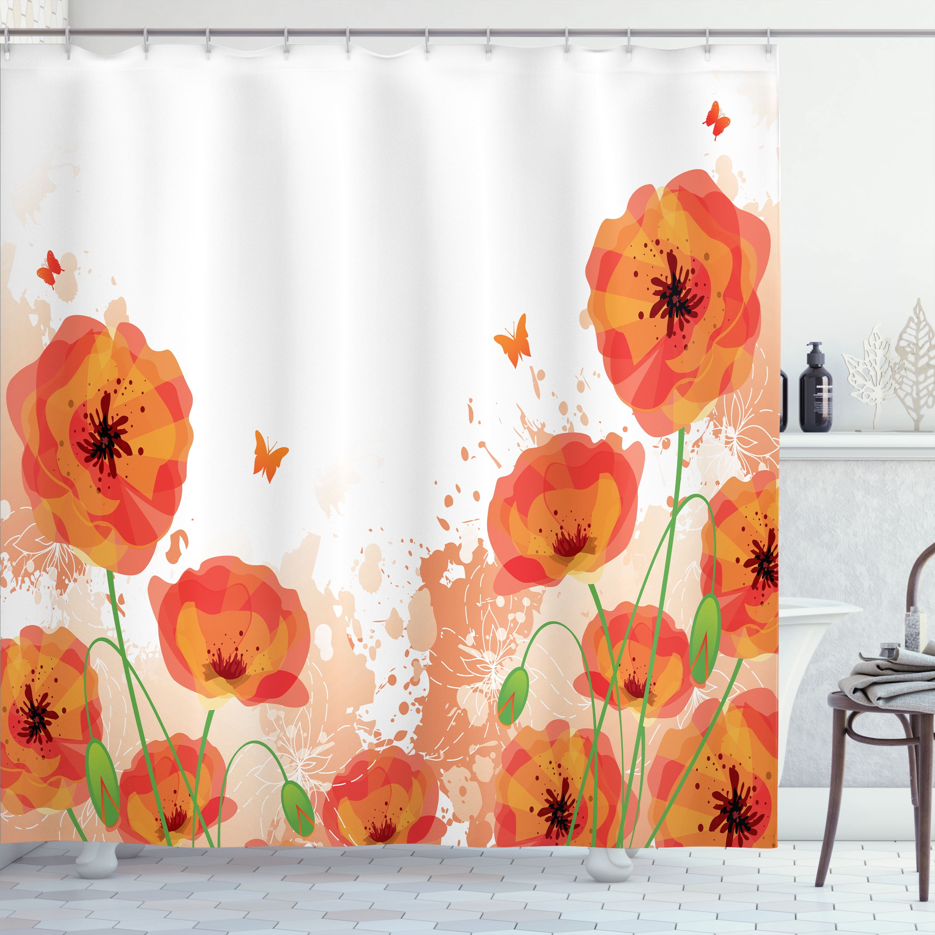 Ambesonne Flower Shower Curtain, Bridal Watercolor Art, 69"Wx70"L, Red ...