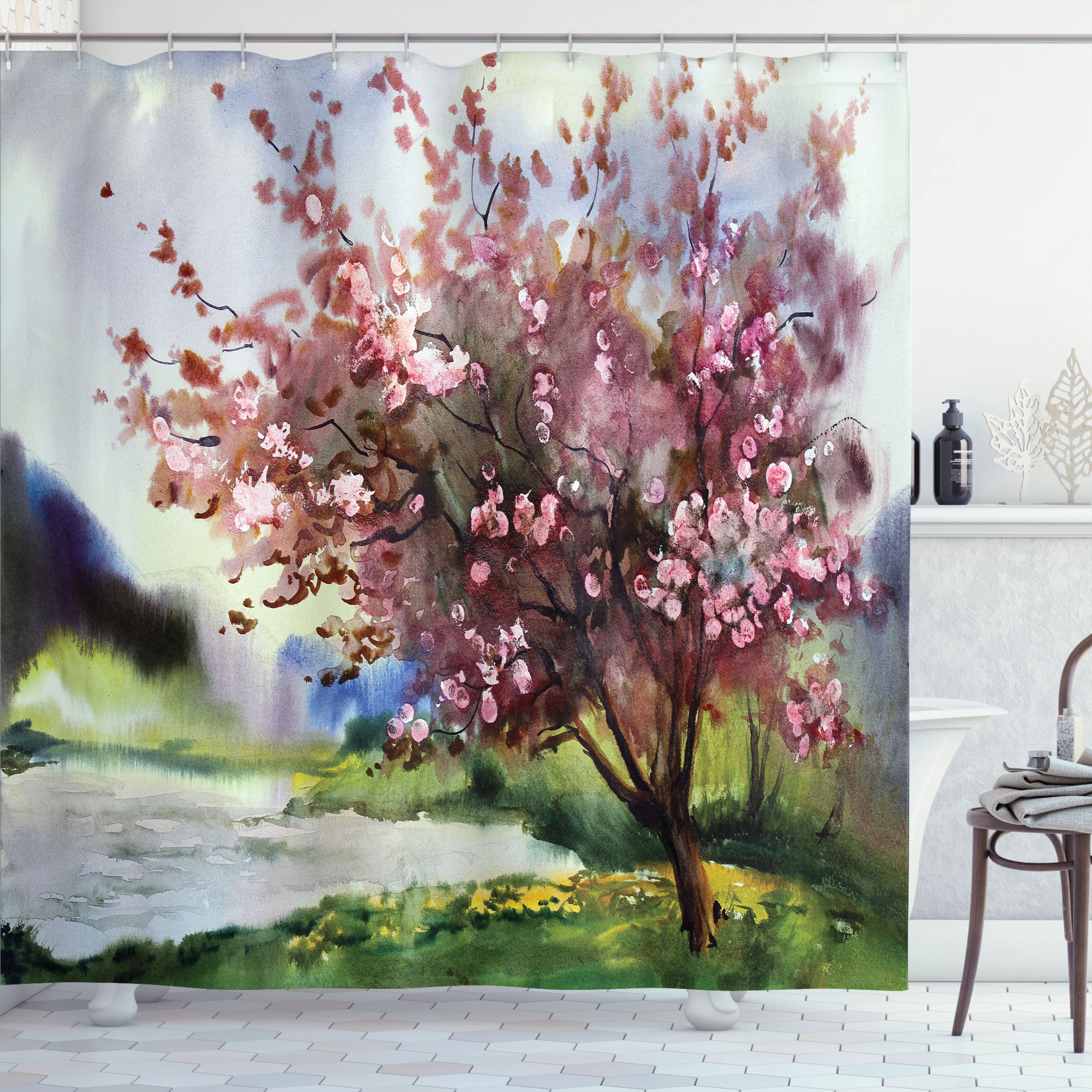 Ambesonne Flower Shower Curtain, Spring Blooming Nature, 69"Wx84"L ...