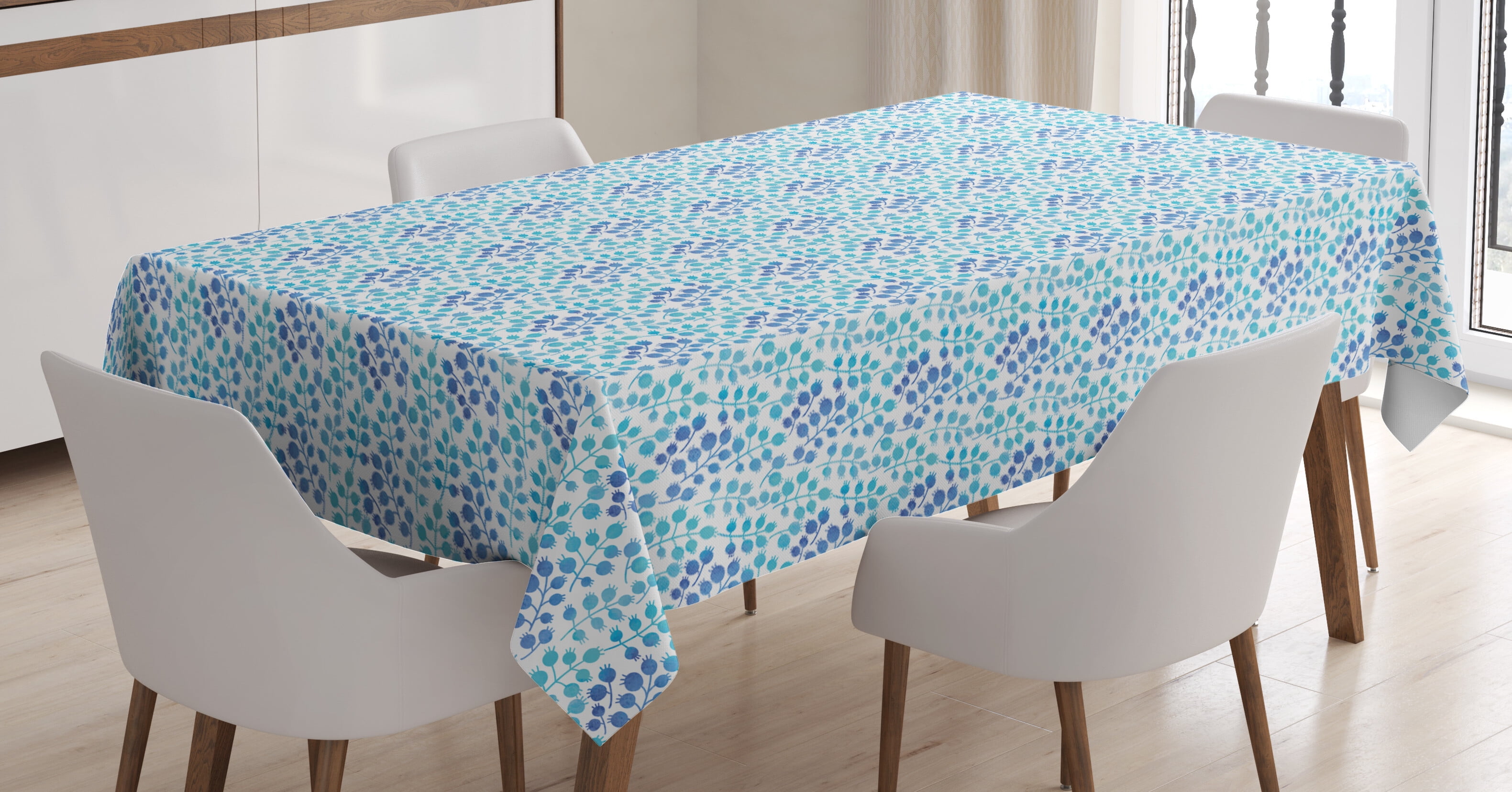 Ambesonne Flower Tablecloth Rectangular Table Cover, Buds Branches Blue ...