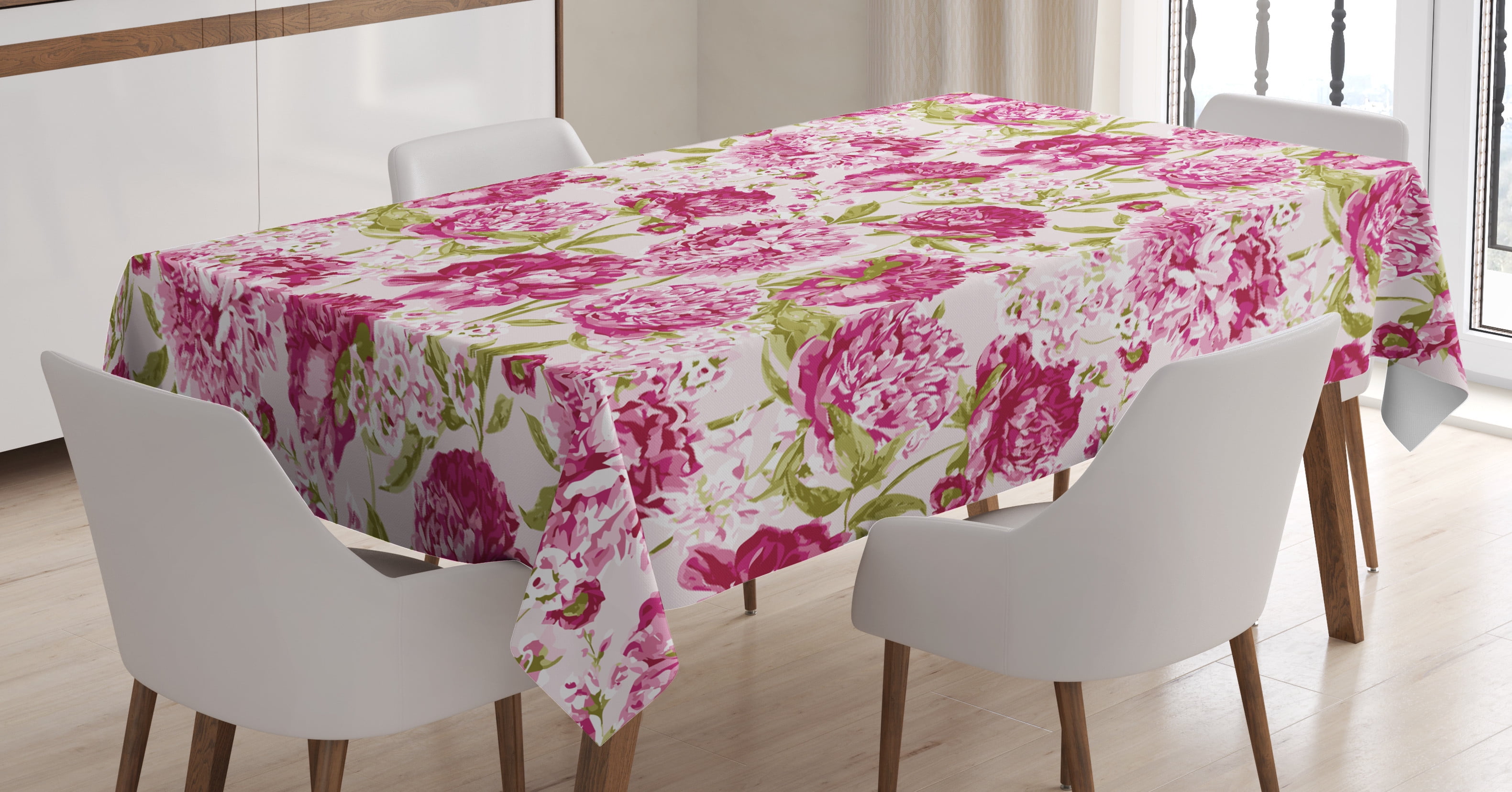 Ambesonne Flower Tablecloth Rectangular Table Cover, Peonies and Leaf ...