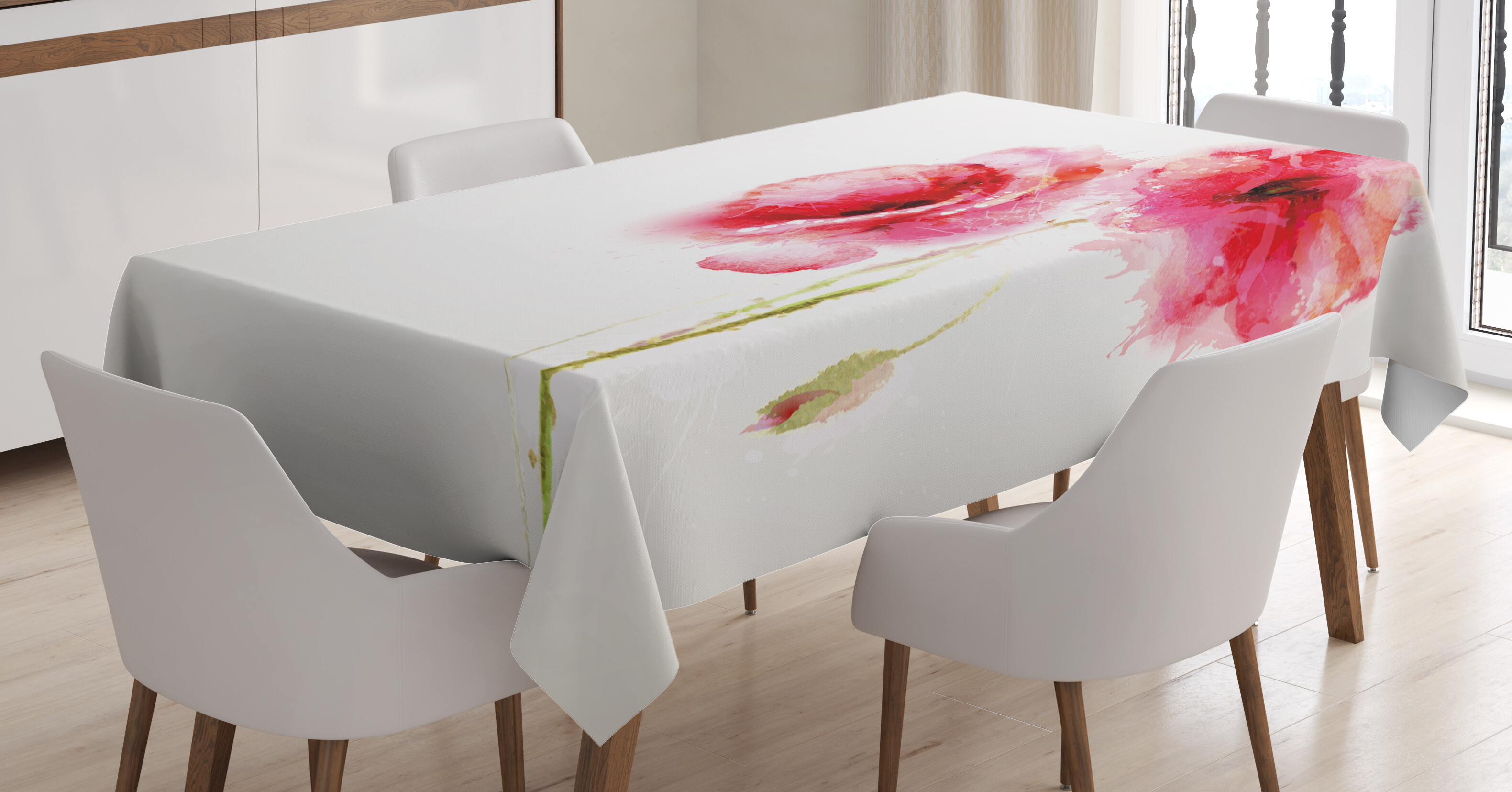 Ambesonne Flower Tablecloth Rectangular Table Cover, Red Poppies Vivid Spring, 60"x84", Pale ...