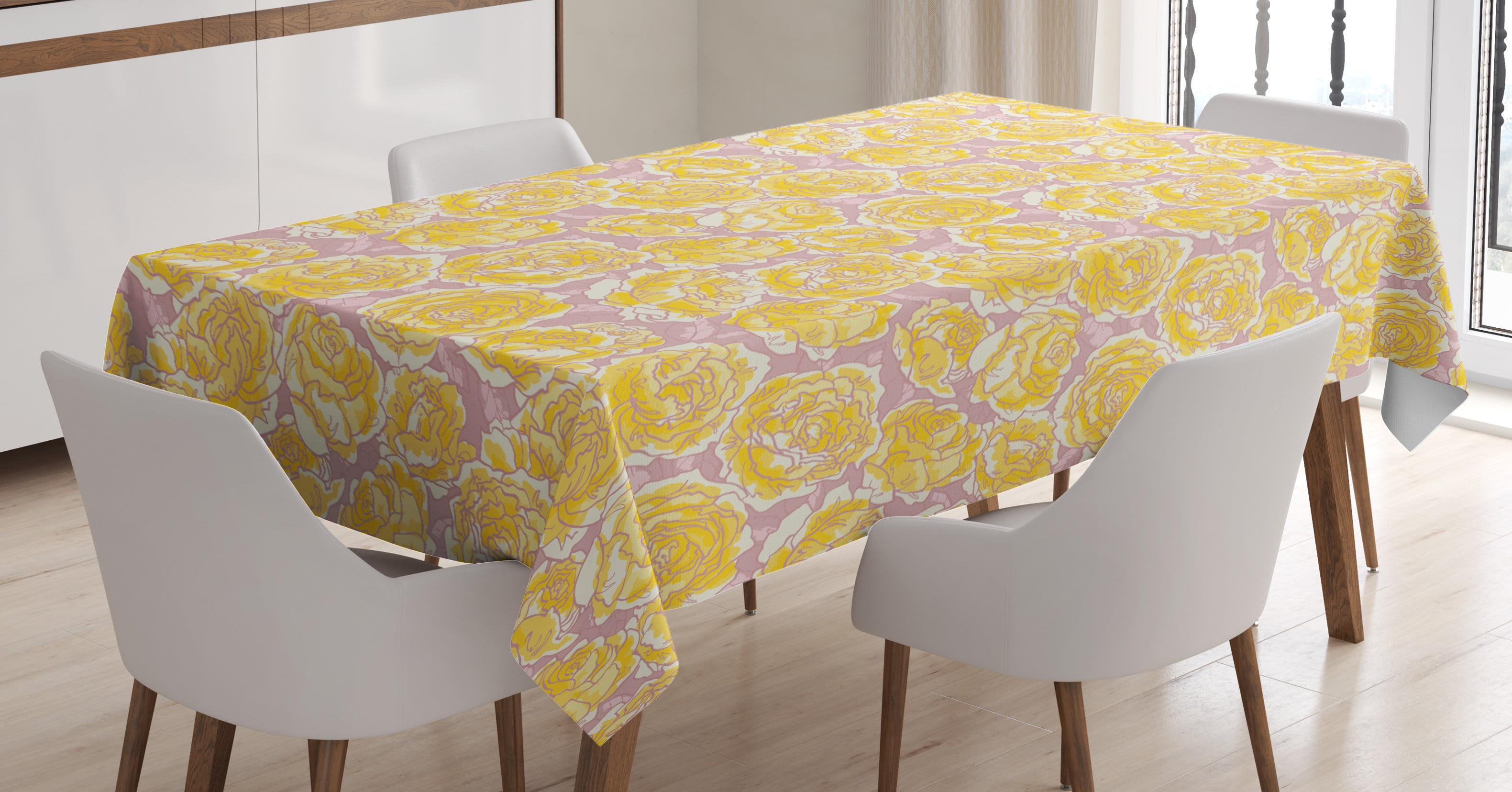 Ambesonne Flower Tablecloth Rectangular Table Cover, Yellow Roses ...