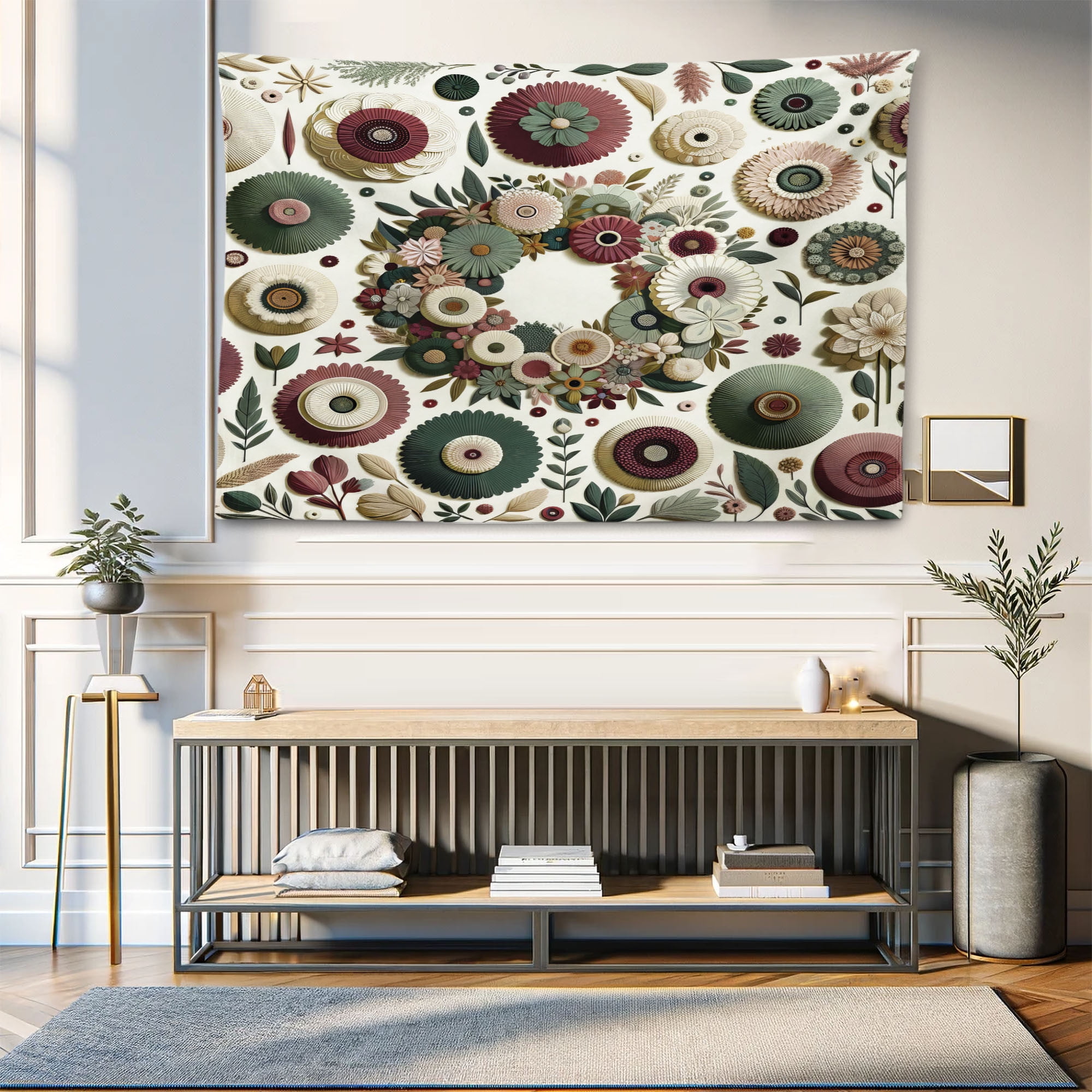 Ambesonne Flower Tapestry Wall Hanging, Contemporary Roundy Floral, 60 ...