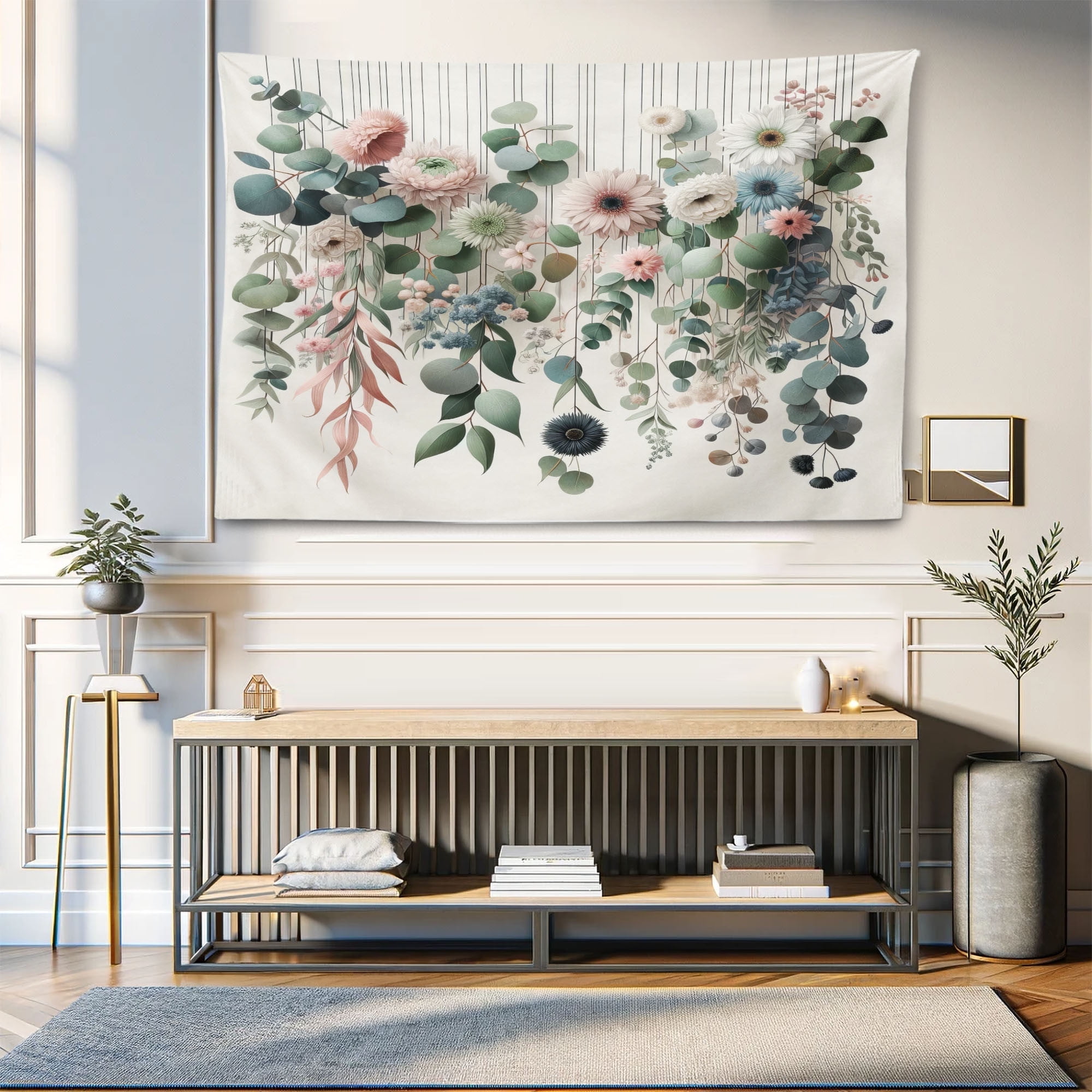 Ambesonne Flower Tapestry Wall Hanging, Modern Leafy Eucalyptus Art, 60 ...