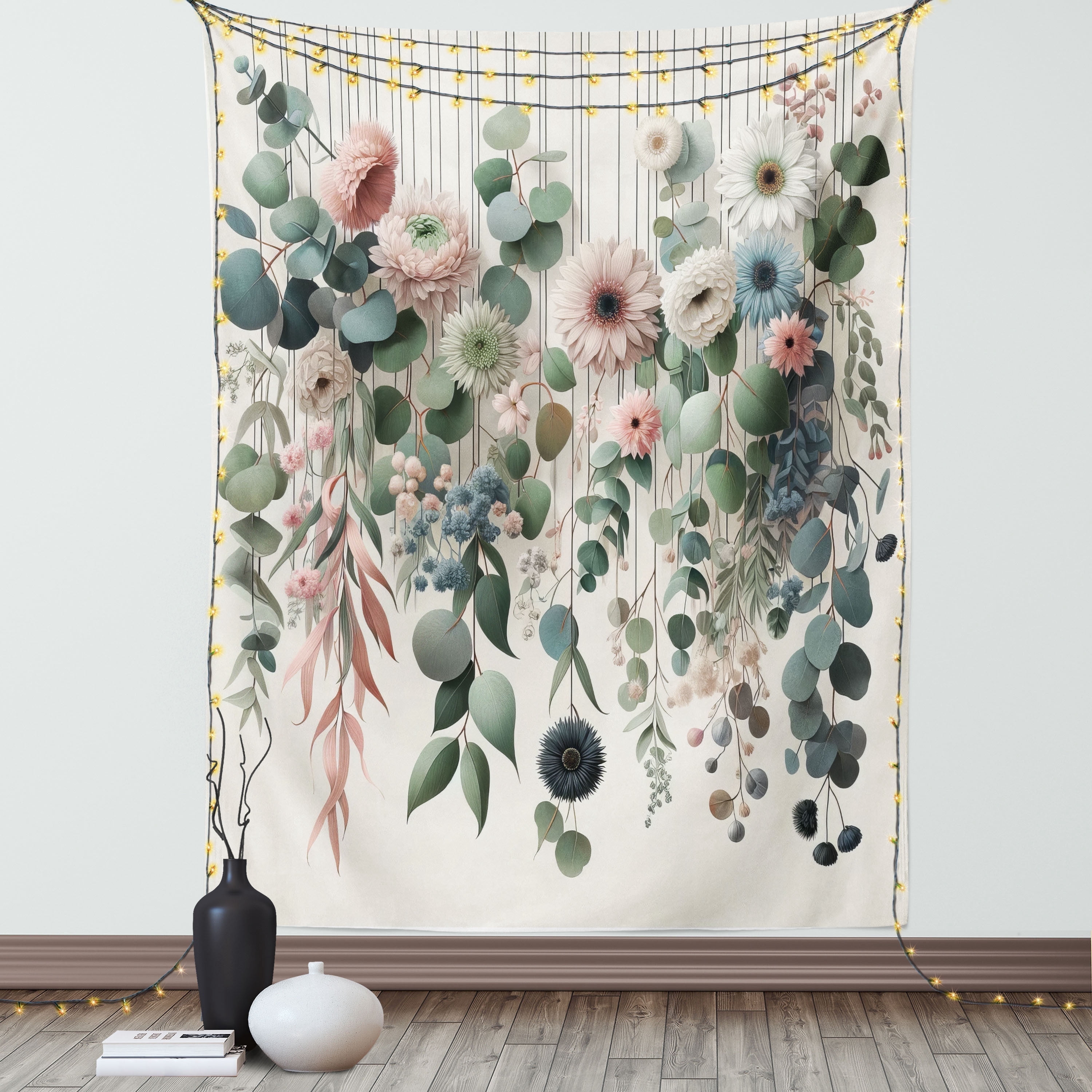 Ambesonne Flower Tapestry Wall Hanging, Modern Leafy Eucalyptus Art, 60 ...