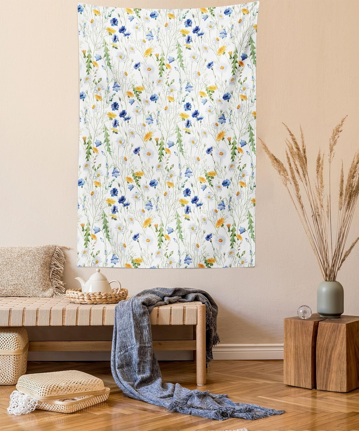 Ambesonne Flower Tapestry Wild Flowers Poppies And Daisies Rural