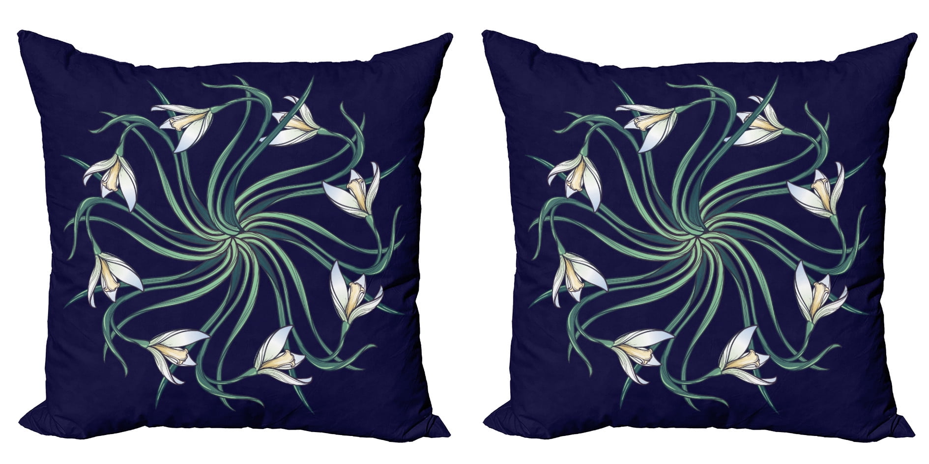 Ambesonne Flower Throw Pillow Cover 2 Pack, Art Nouveau Floral Design ...