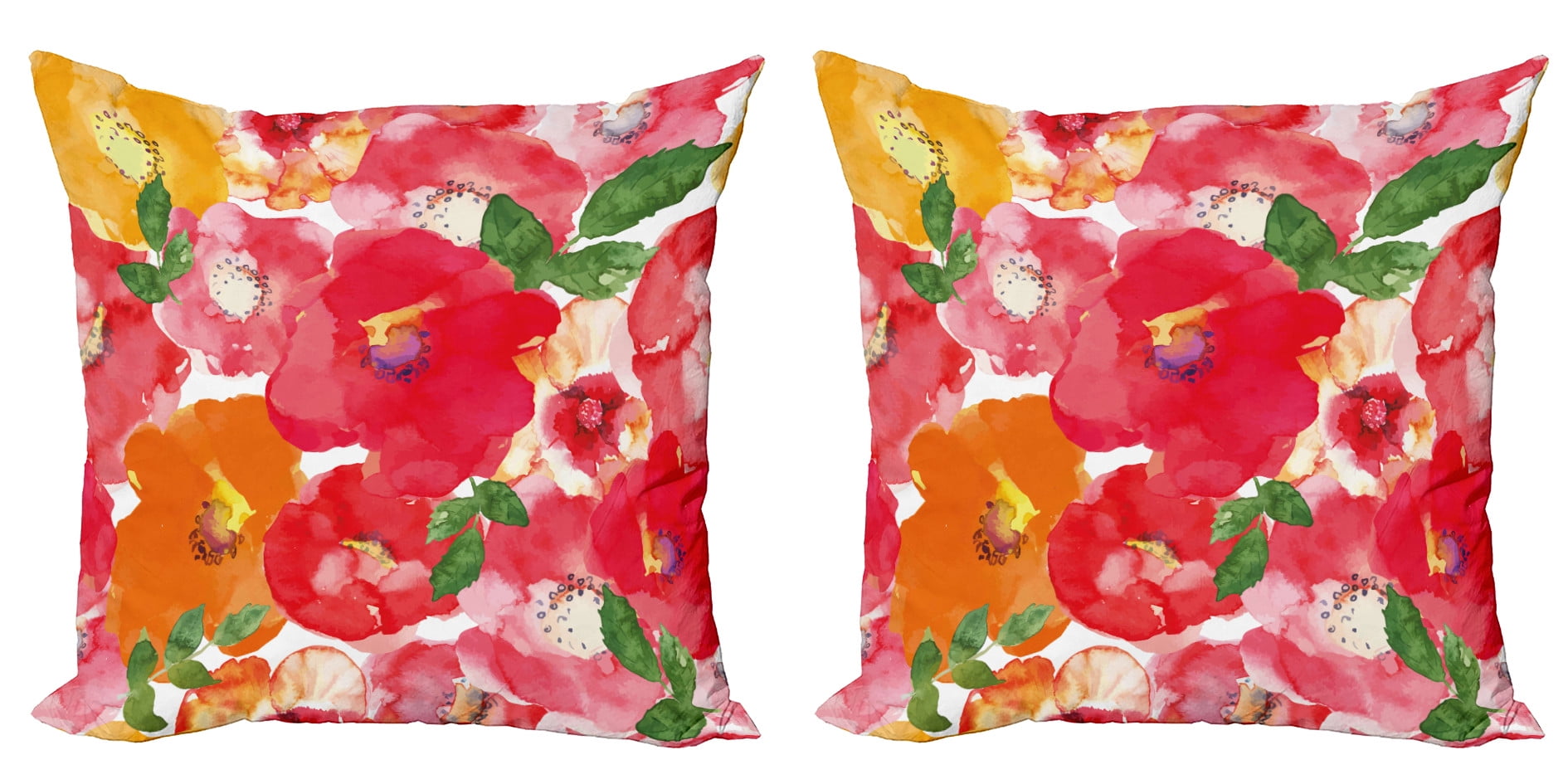 Ambesonne Flower Throw Pillow Cover 2 Pack, Watercolor Style Floral, 18 ...