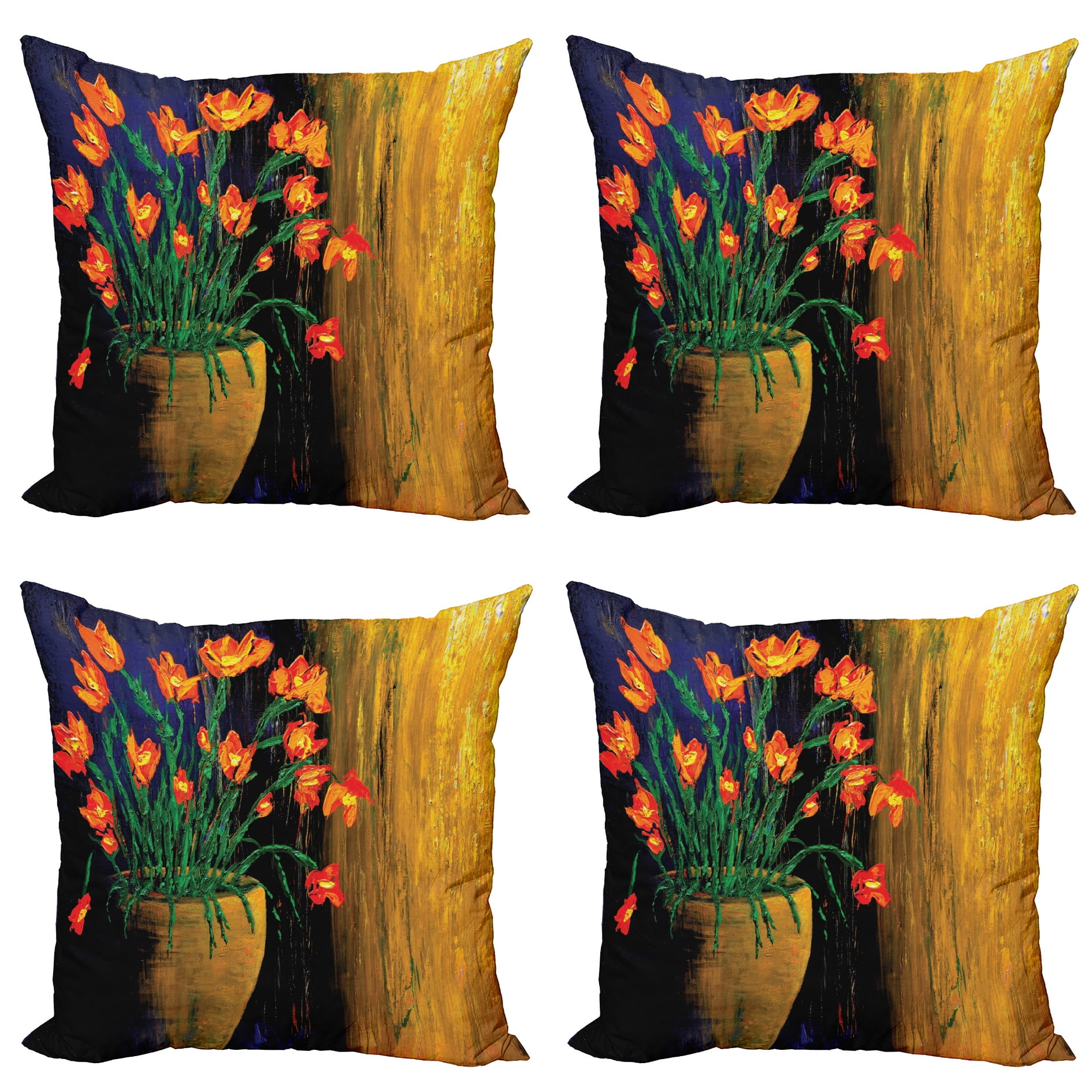 Ambesonne Flower Throw Pillow Cover 4 Pack, Botanical Vase Illustration ...