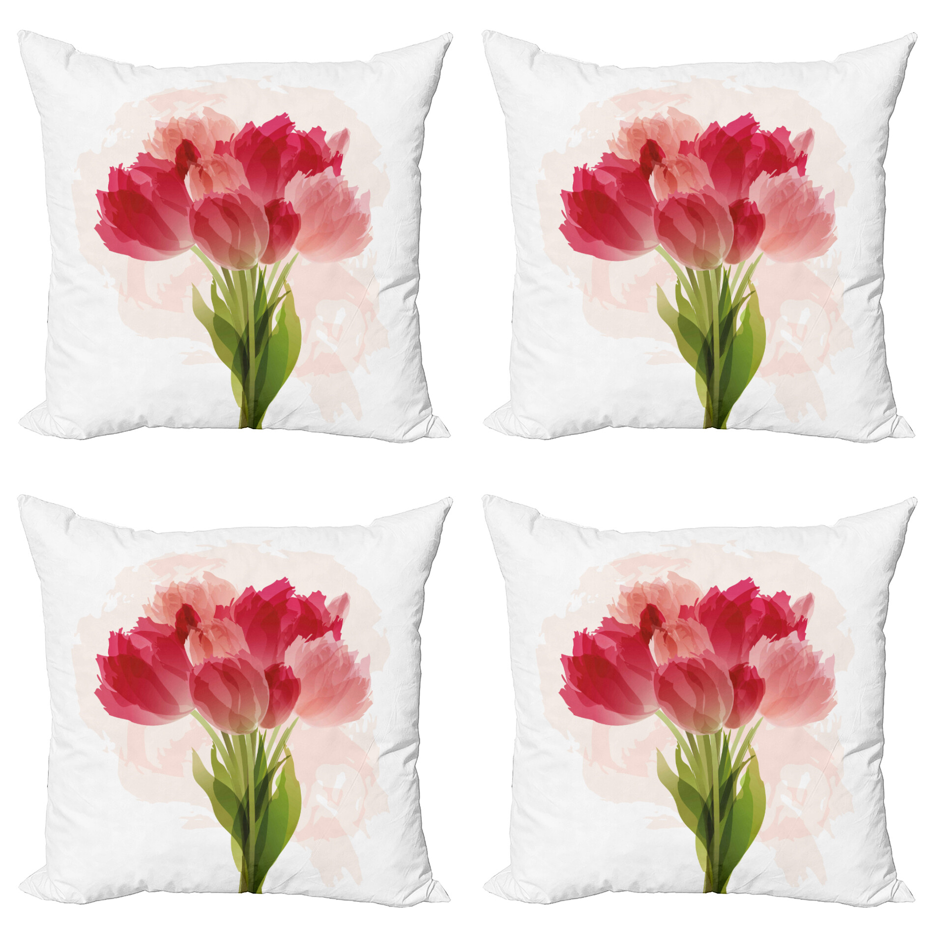 Ambesonne Flower Throw Pillow Cover 4 Pack, Watercolor Tulip Bouquet ...