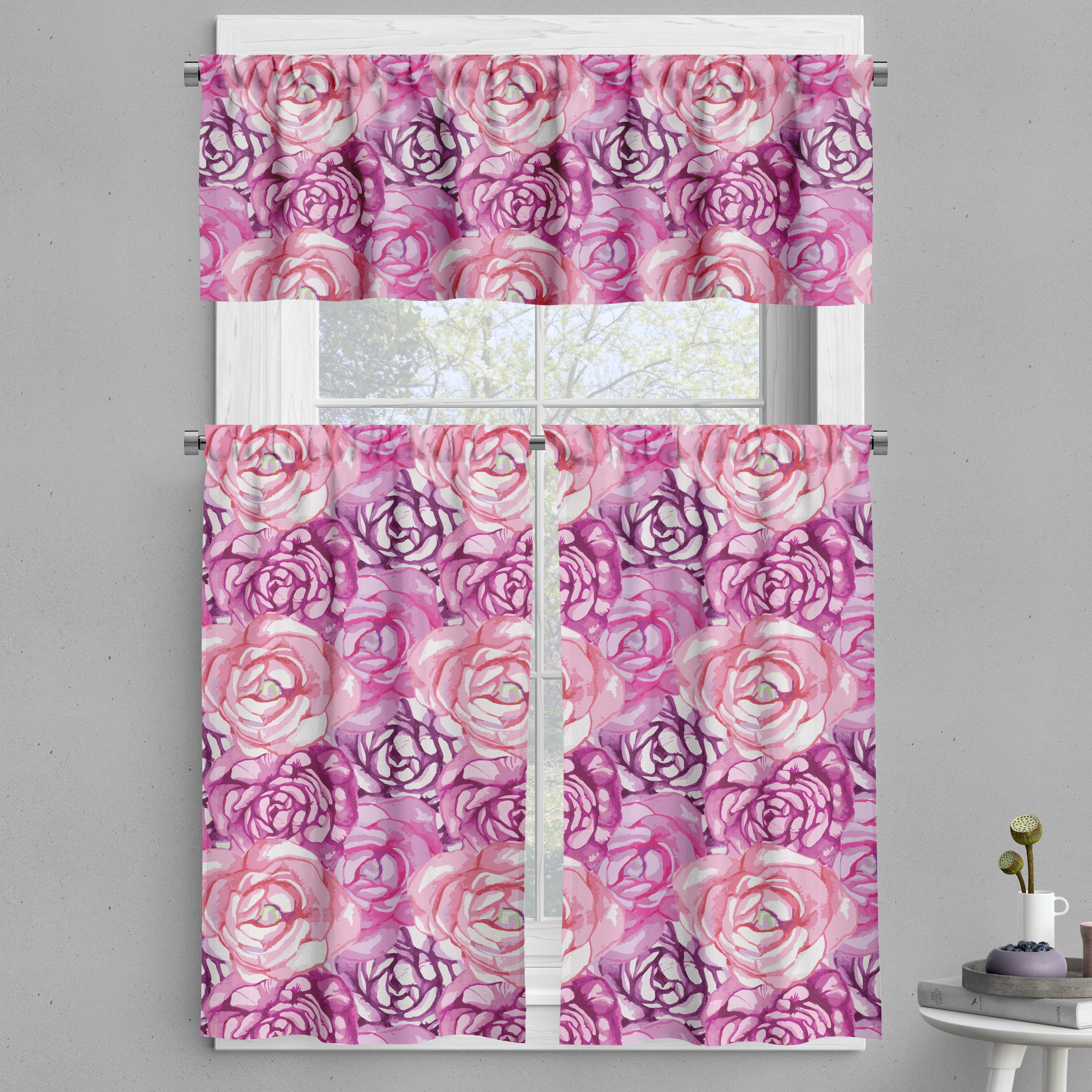 Ambesonne Flower Valance & Curtain, Rose Bloom Petals Divine, 55"x24 ...