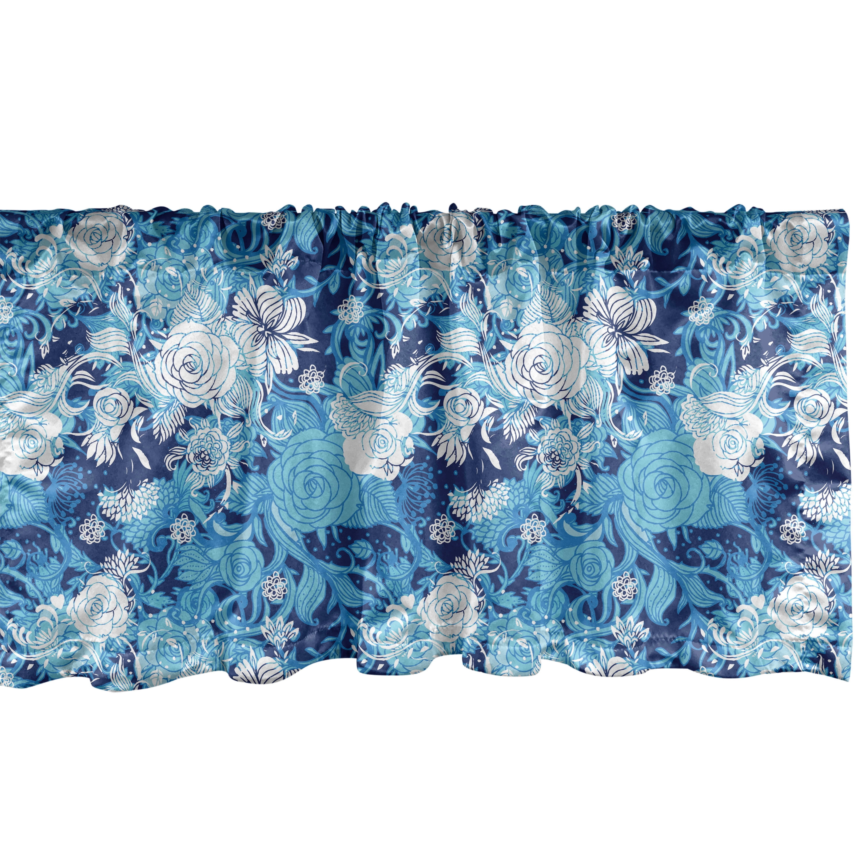 Ambesonne Flower Window Valance, Blue Color Palette Roses, 54" X 12 ...
