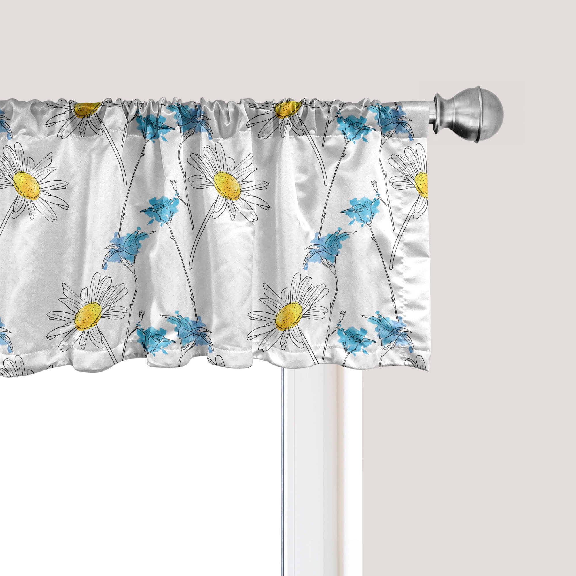 Ambesonne Flower Window Valance, Daisy Blooms Paintbrush Art, 54" X 18 ...