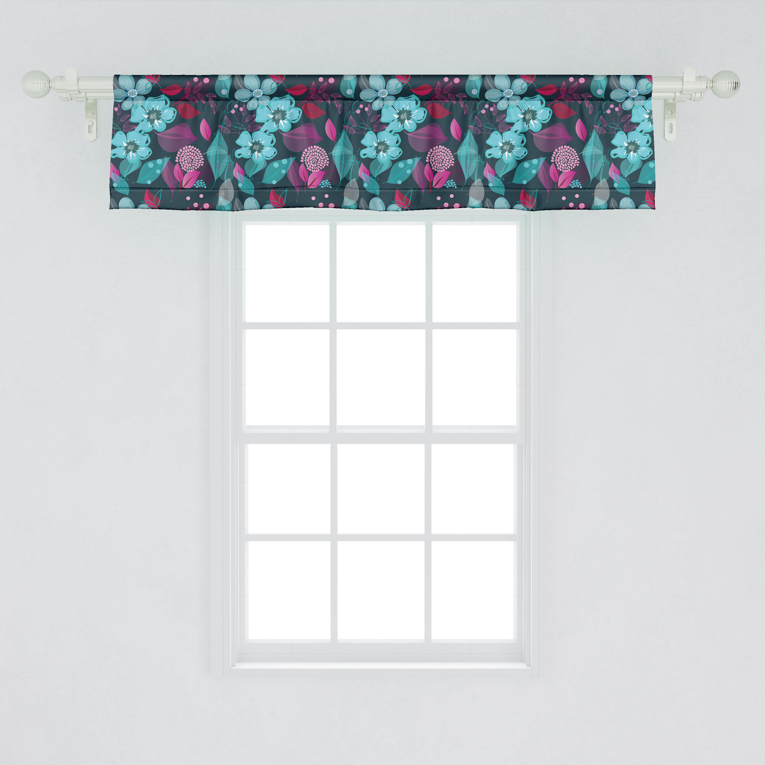 Ambesonne Flower Window Valance, Flow of Pale Blue Blossoms and ...