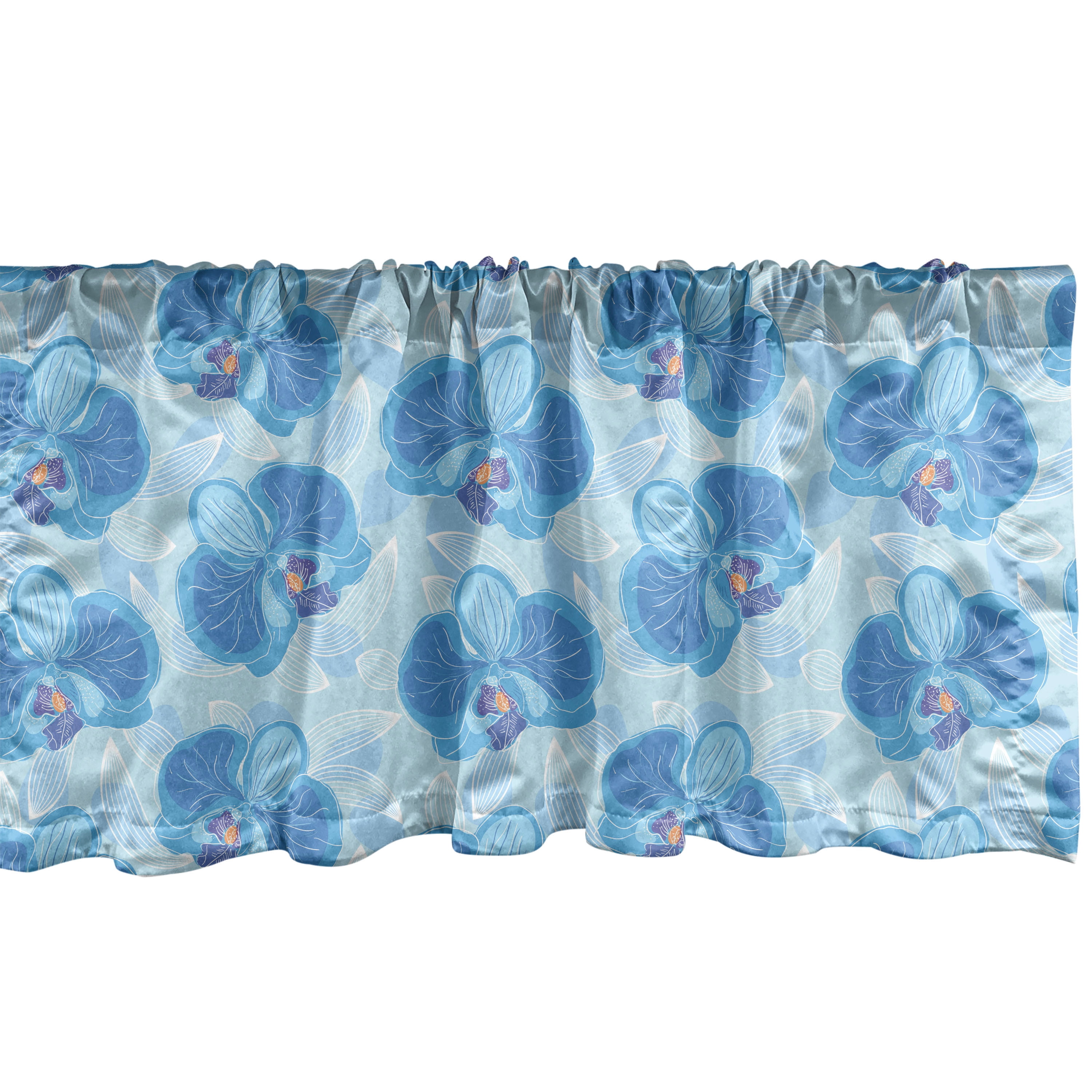Ambesonne Flower Window Valance, Soft Blue Orchid Blossoms, 54" X 12 ...