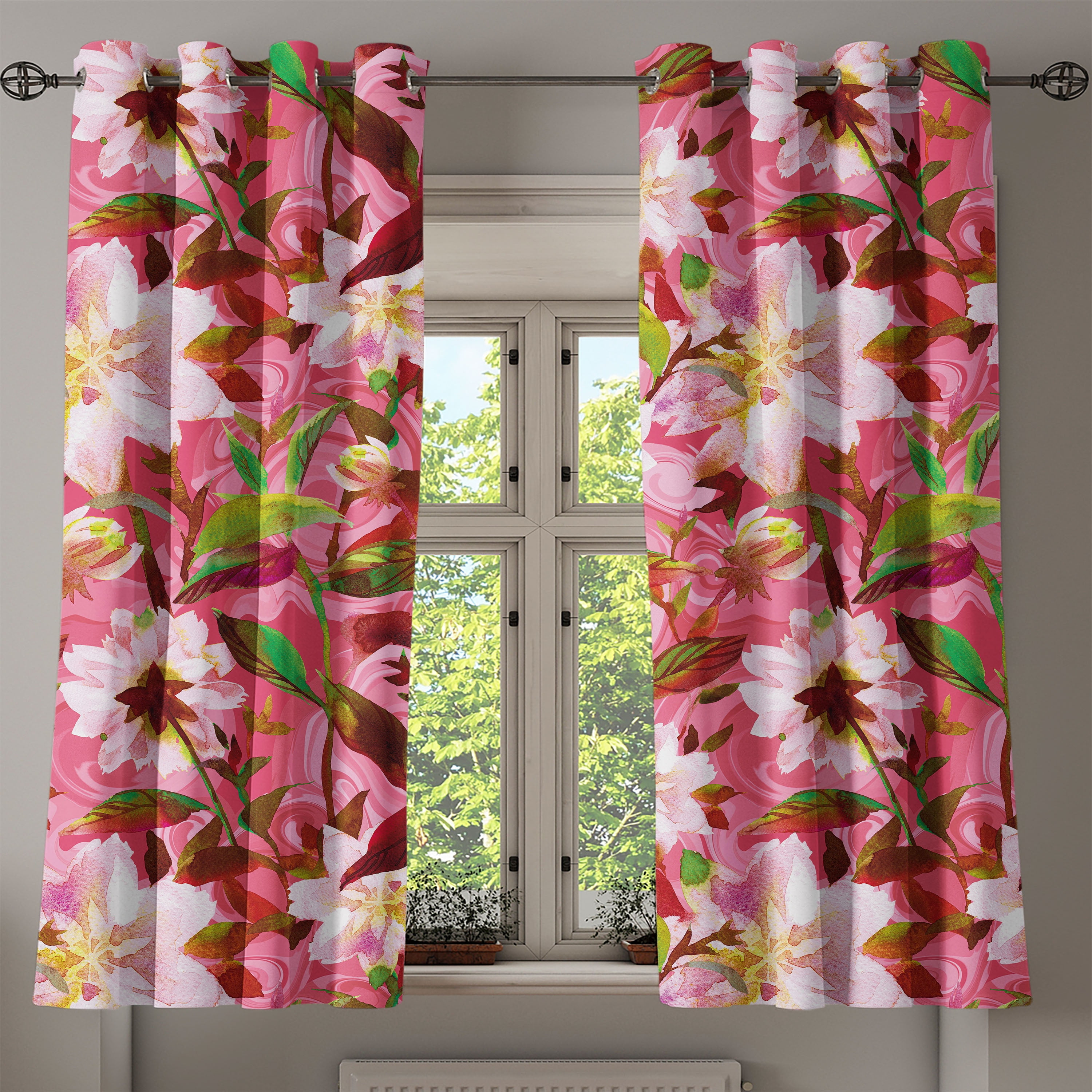 Ambesonne Flowers Boho Grommet Curtain Buds And Stems Trippy 50x63