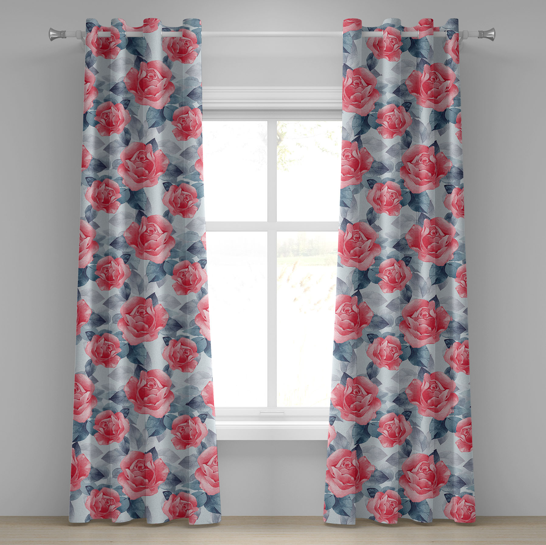 Ambesonne Flowers Boho Grommet Curtain, Neutral Leafy Rose Art, 50"x96 ...
