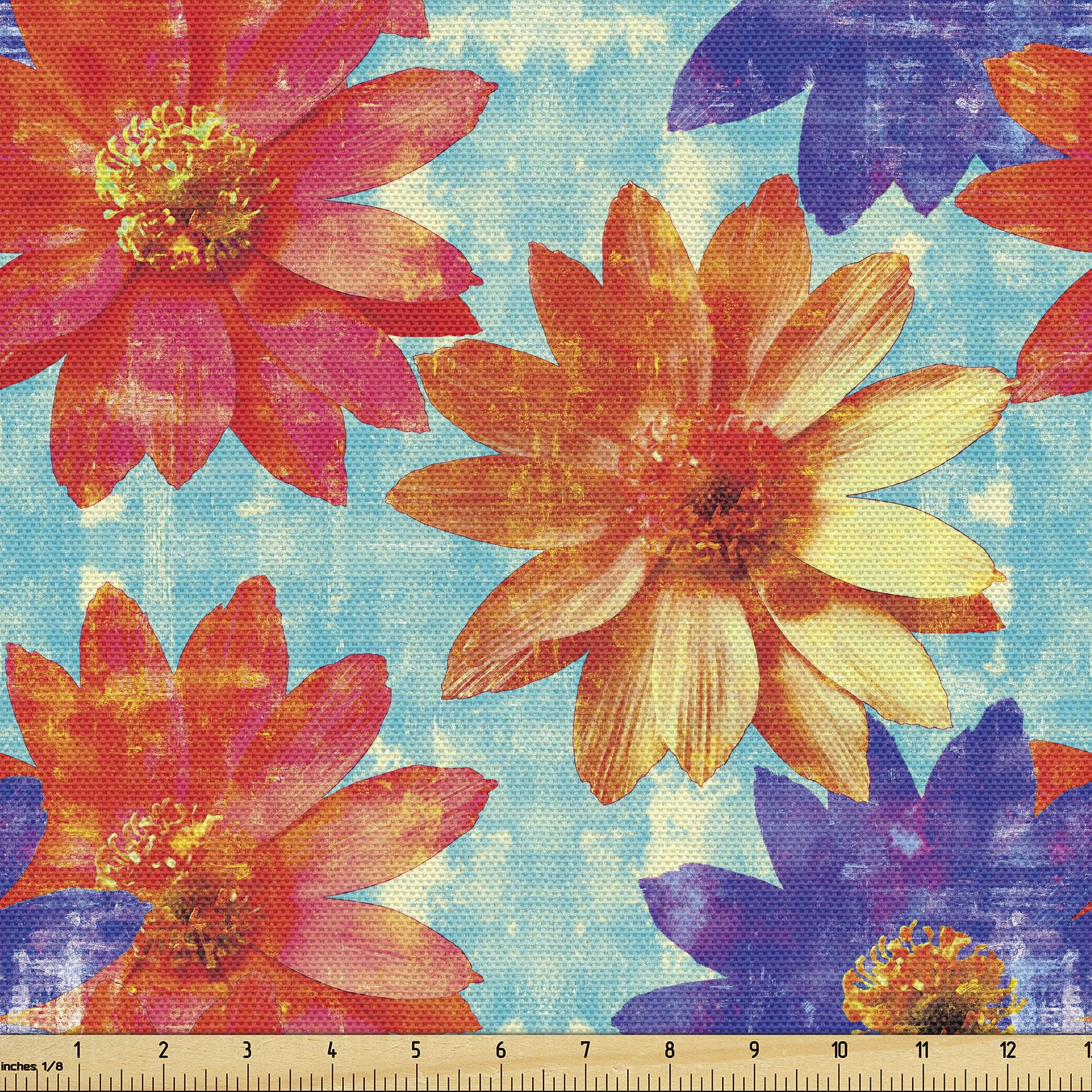 Ambesonne Flowers Fabric by the Yard Upholstery, Grunge Rustic Effect ...