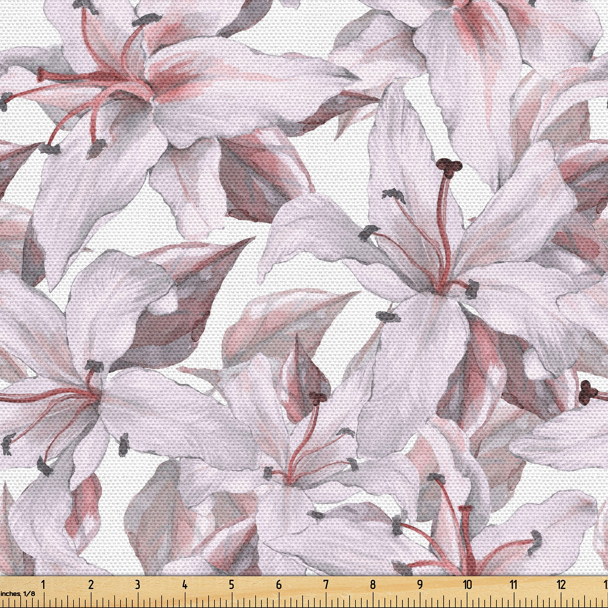 Ambesonne Flowers Fabric by the Yard Upholstery, Soft Lily Ornament ...