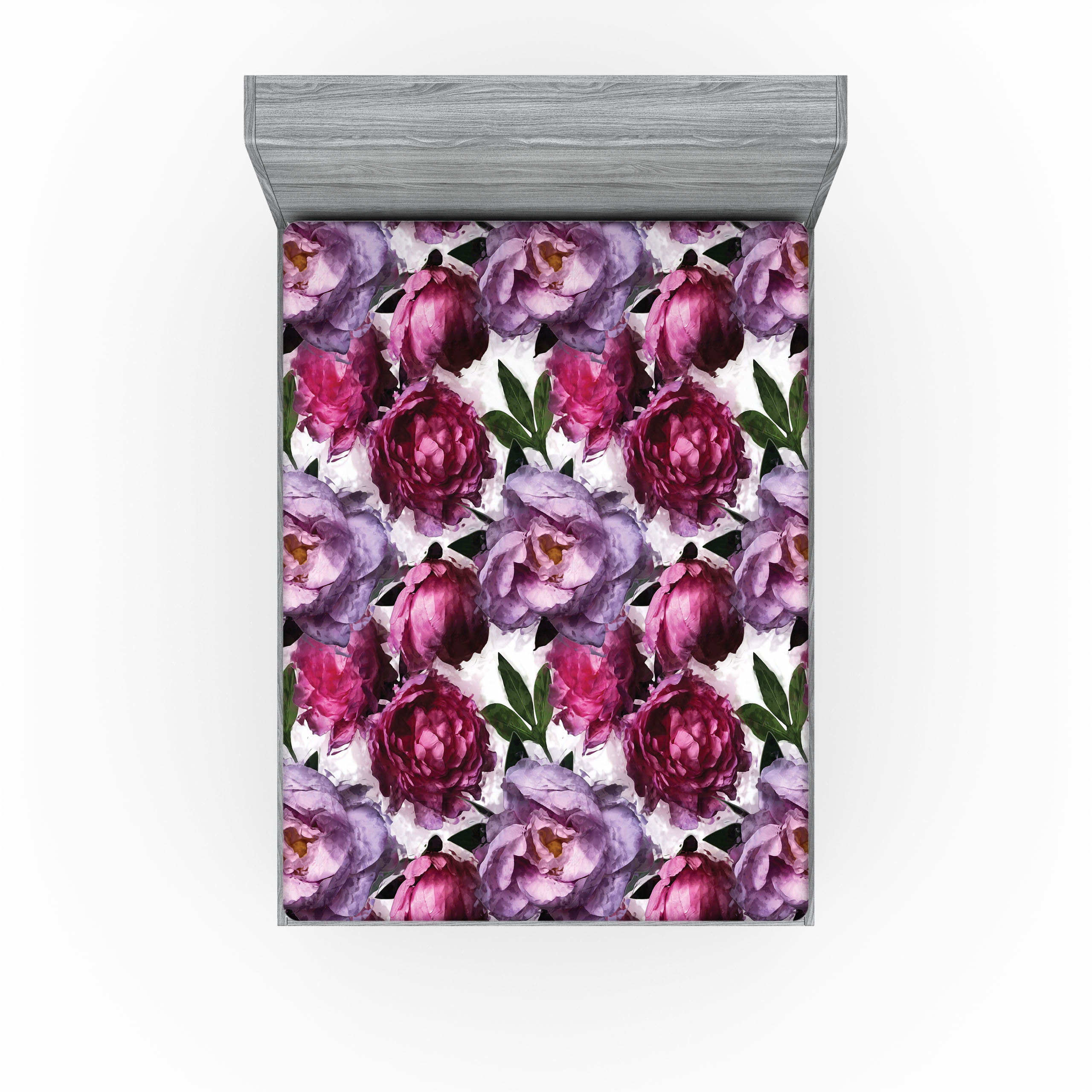 Ambesonne Flowers Fitted Sheet, Watercolor Spring Peony, Full Size ...