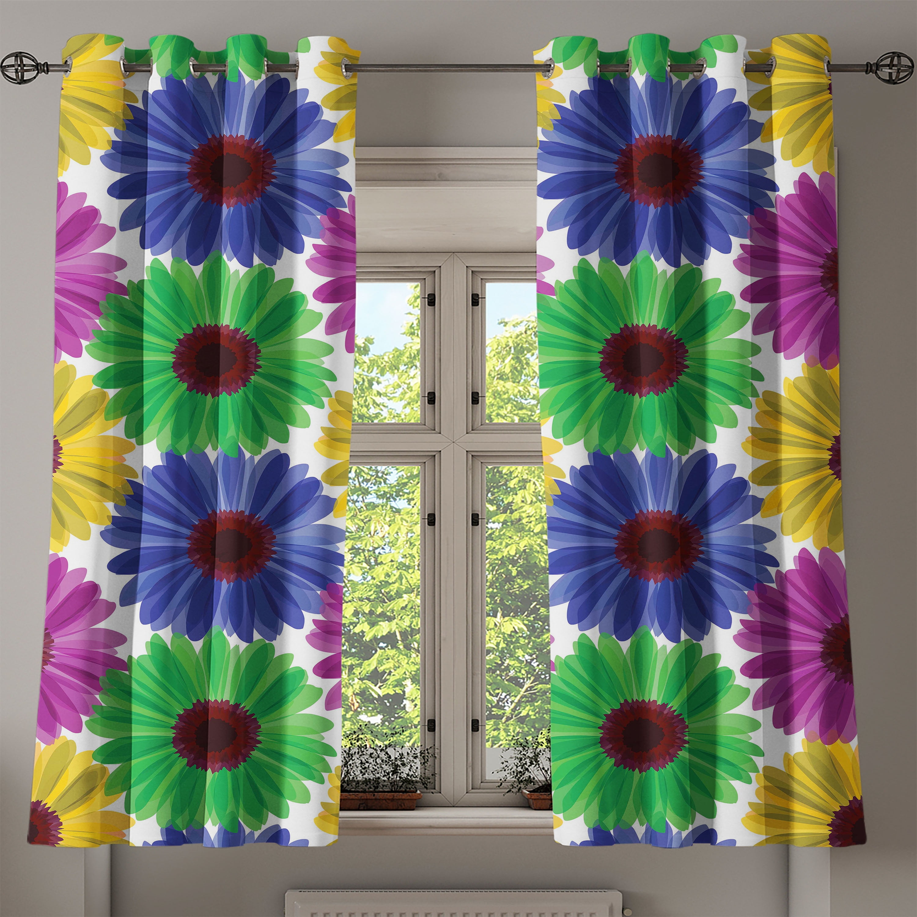 Ambesonne Flowers Grommet Curtain, Blooming Colorful Gerbera, 50"x60 ...