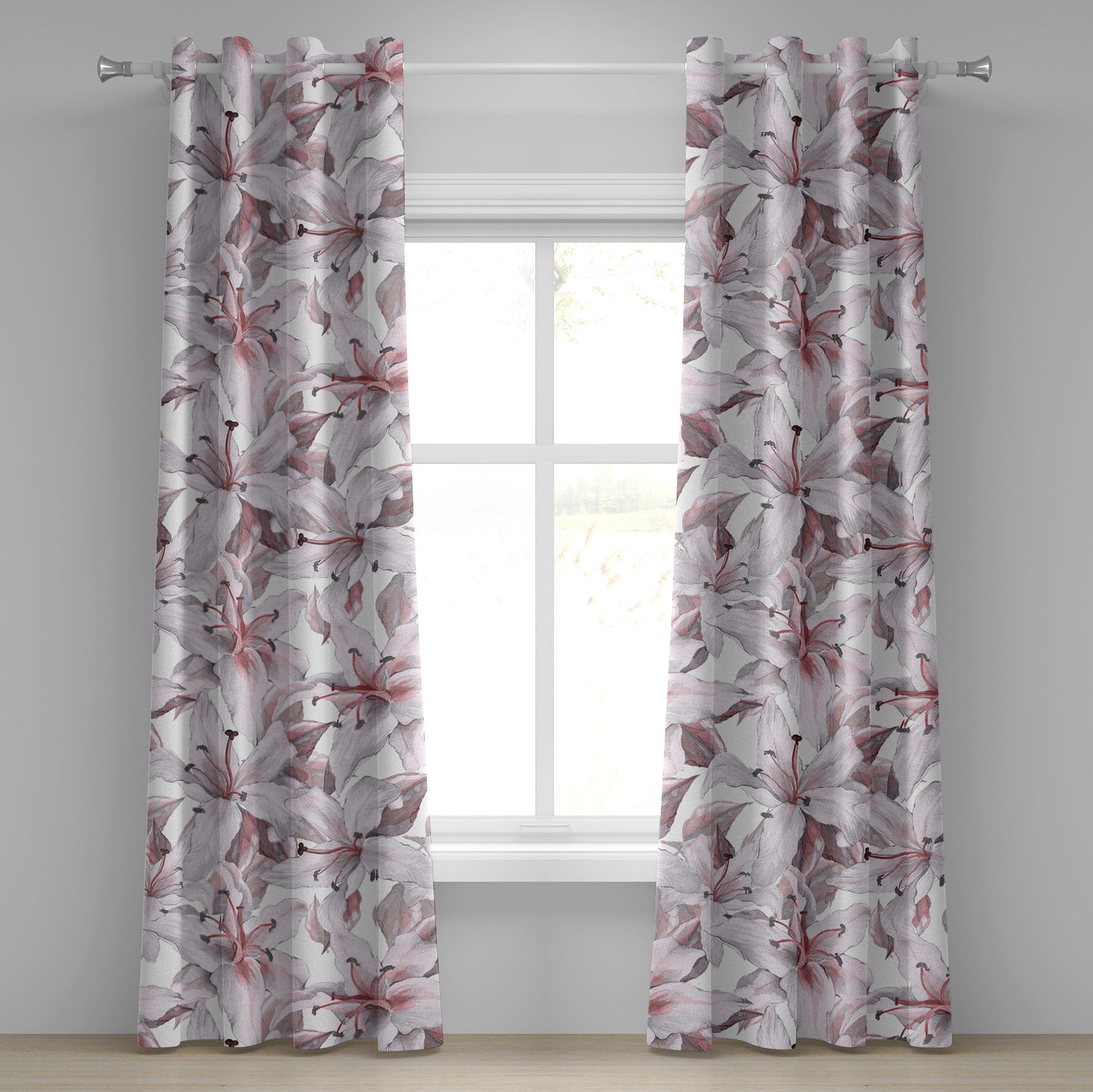 Ambesonne Flowers Grommet Curtain Soft Lily Ornament Pastel 50x84