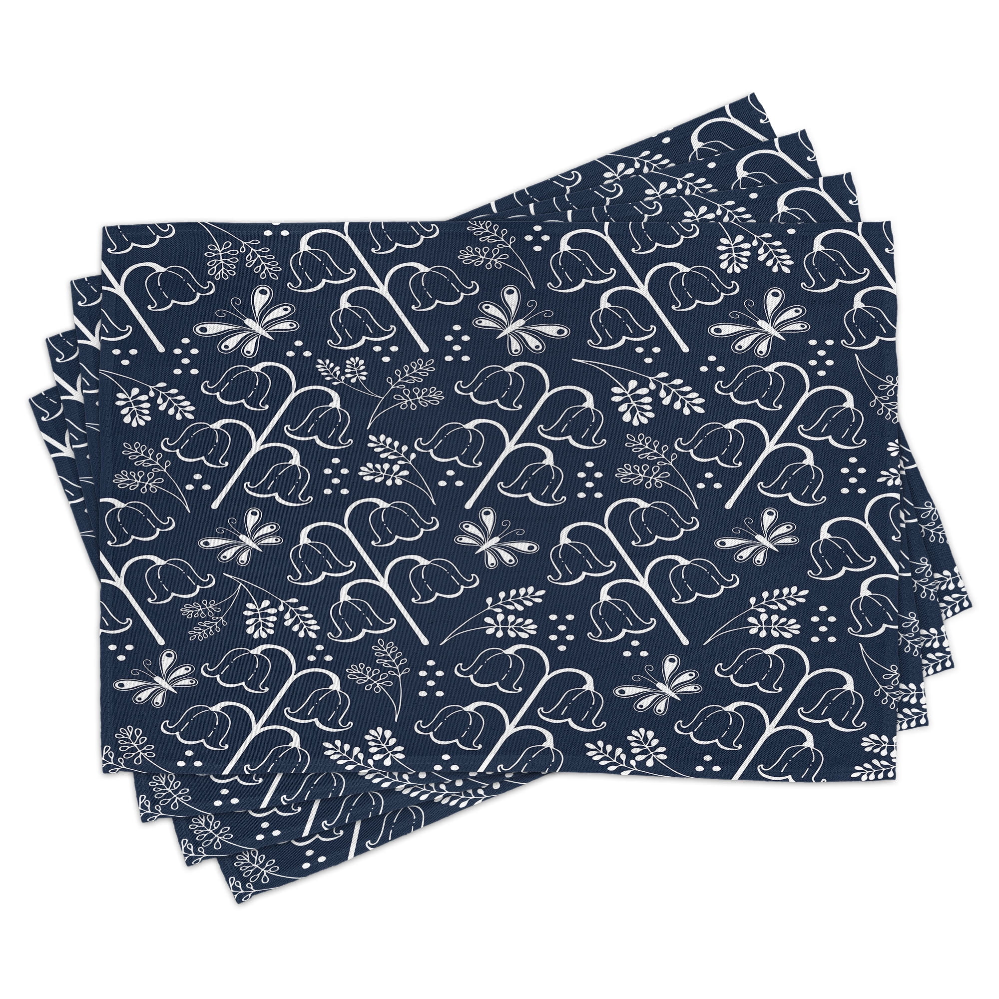 Ambesonne Flowers Place Mats Set of 4, Hand Drawn Leaf Branch, Standard ...