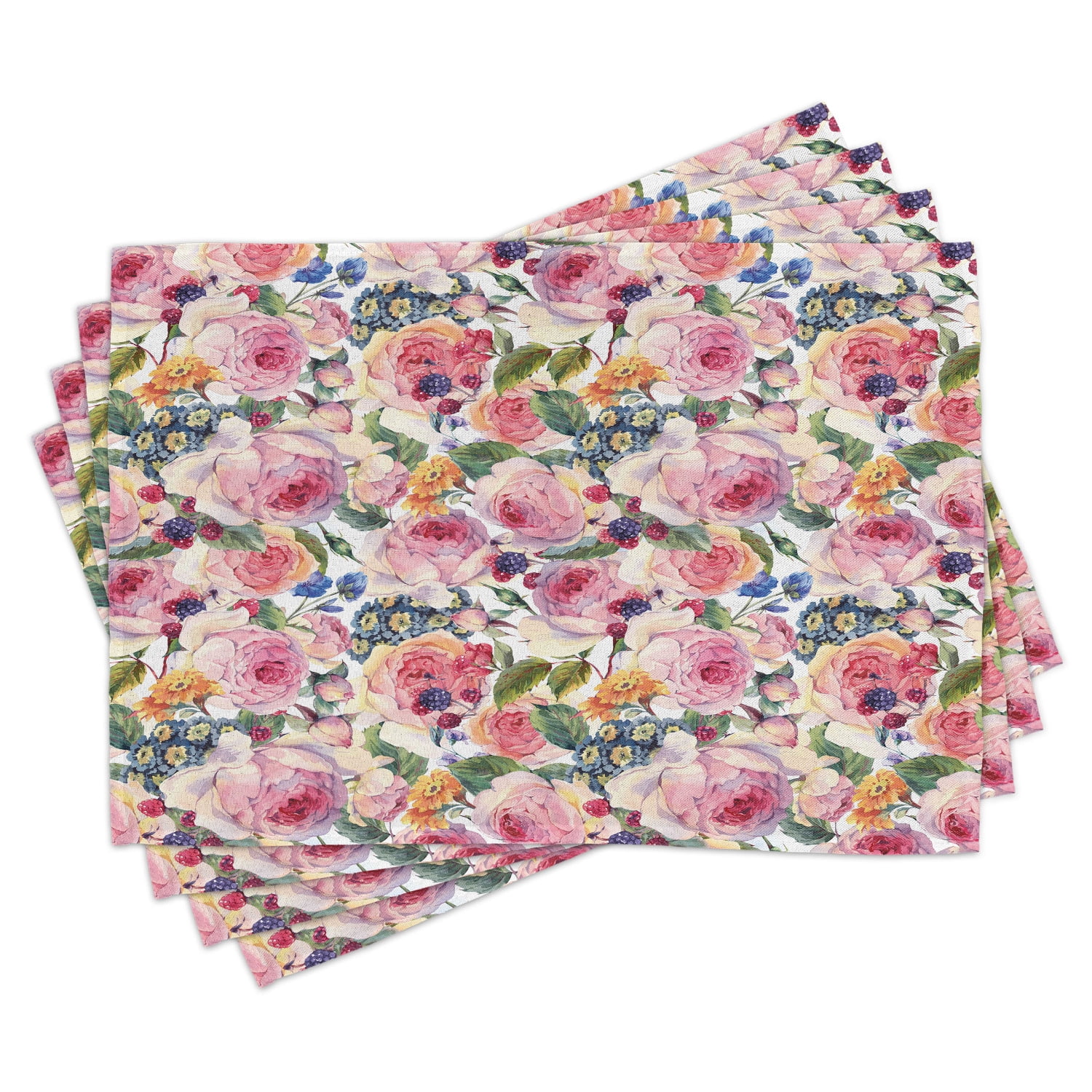 Ambesonne Flowers Place Mats Set of 4, Shabby Plant Rose Floral ...